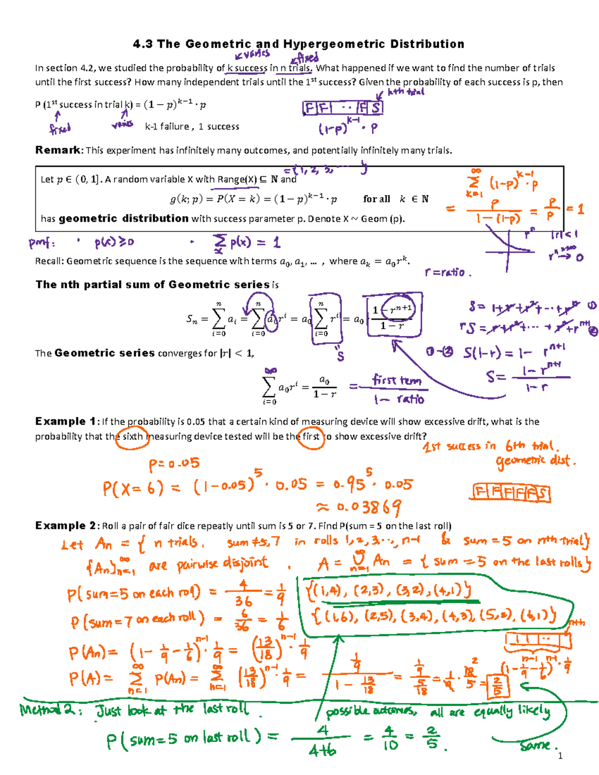 4.3 geometric and hypergeometric - MAT 157 - DMACC - StuDocu
