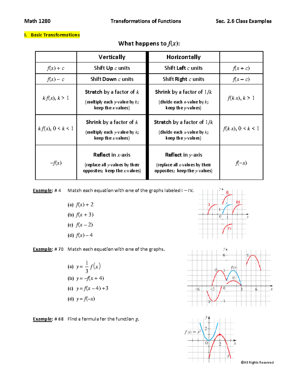 Notes (flipped) - Sec. 2 - Math 1280 Transformations of Functions Sec ...