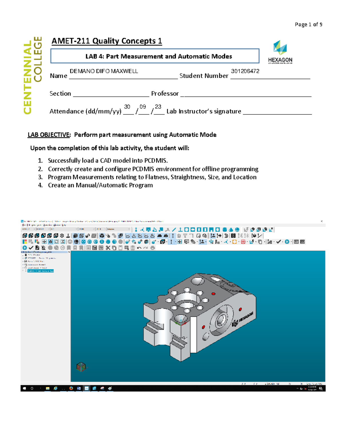 AMET 211 Lab 4 Completed Part Measurement & Automatic Mode - Hexagon ...