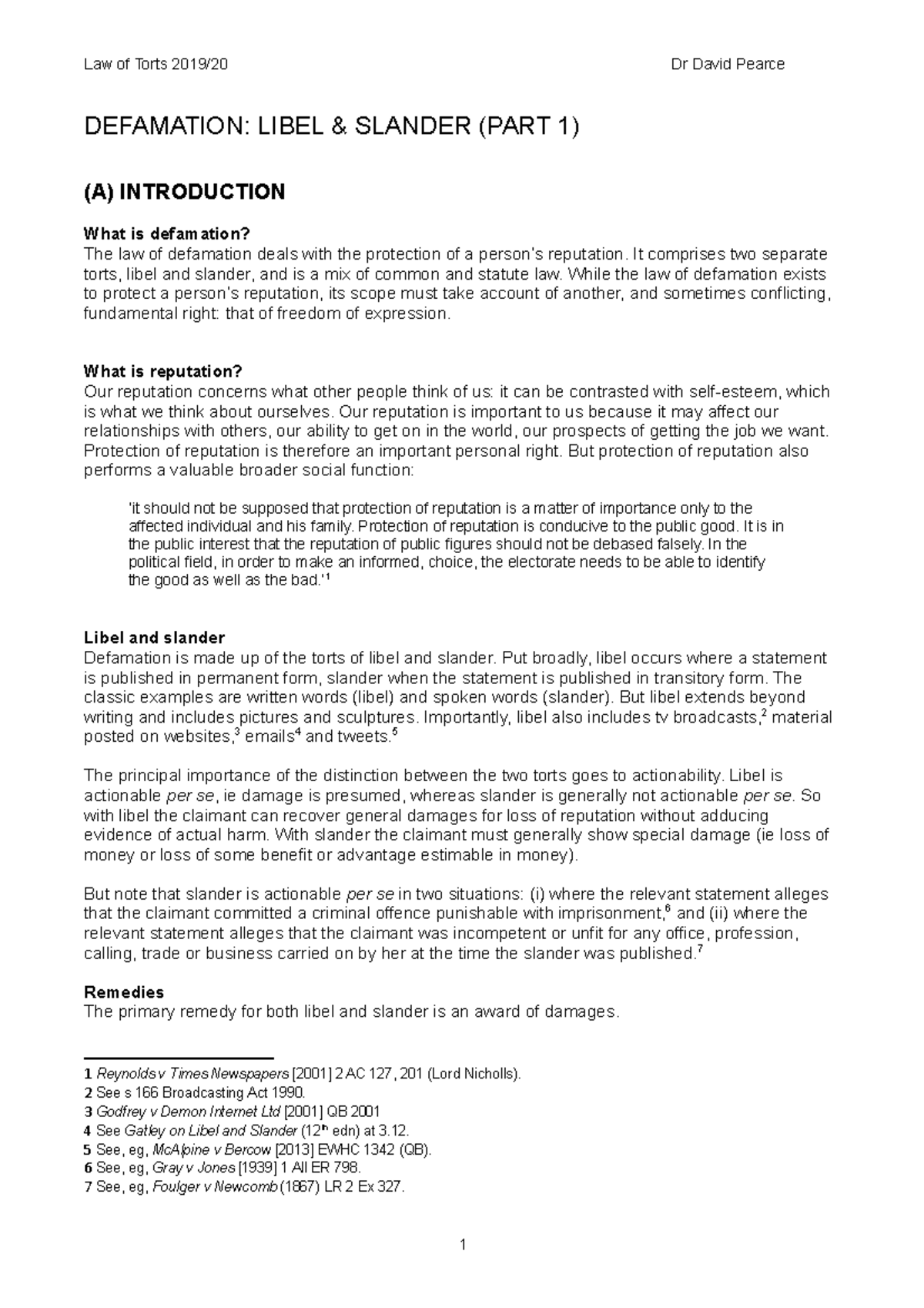 Defamation Handout Contract Law leeds university law - DEFAMATION ...