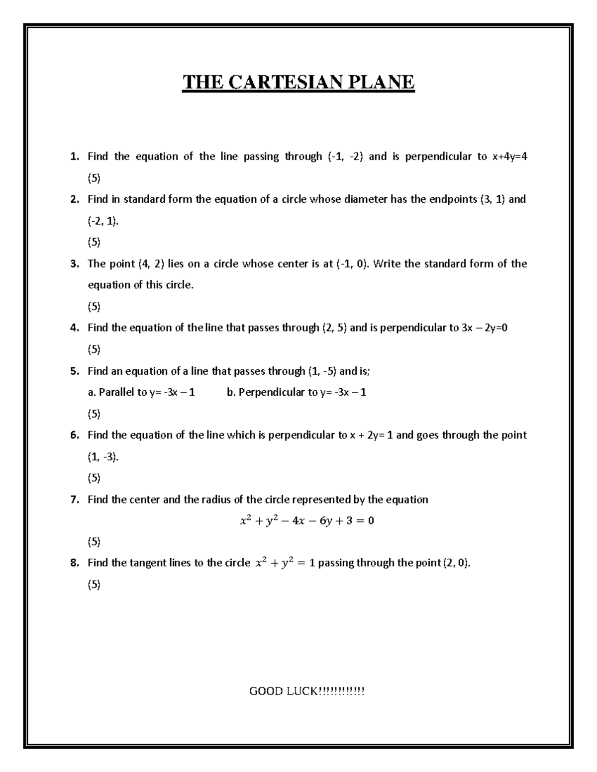 THE Cartesian Plane - math - THE CARTESIAN PLANE Find the equation of ...