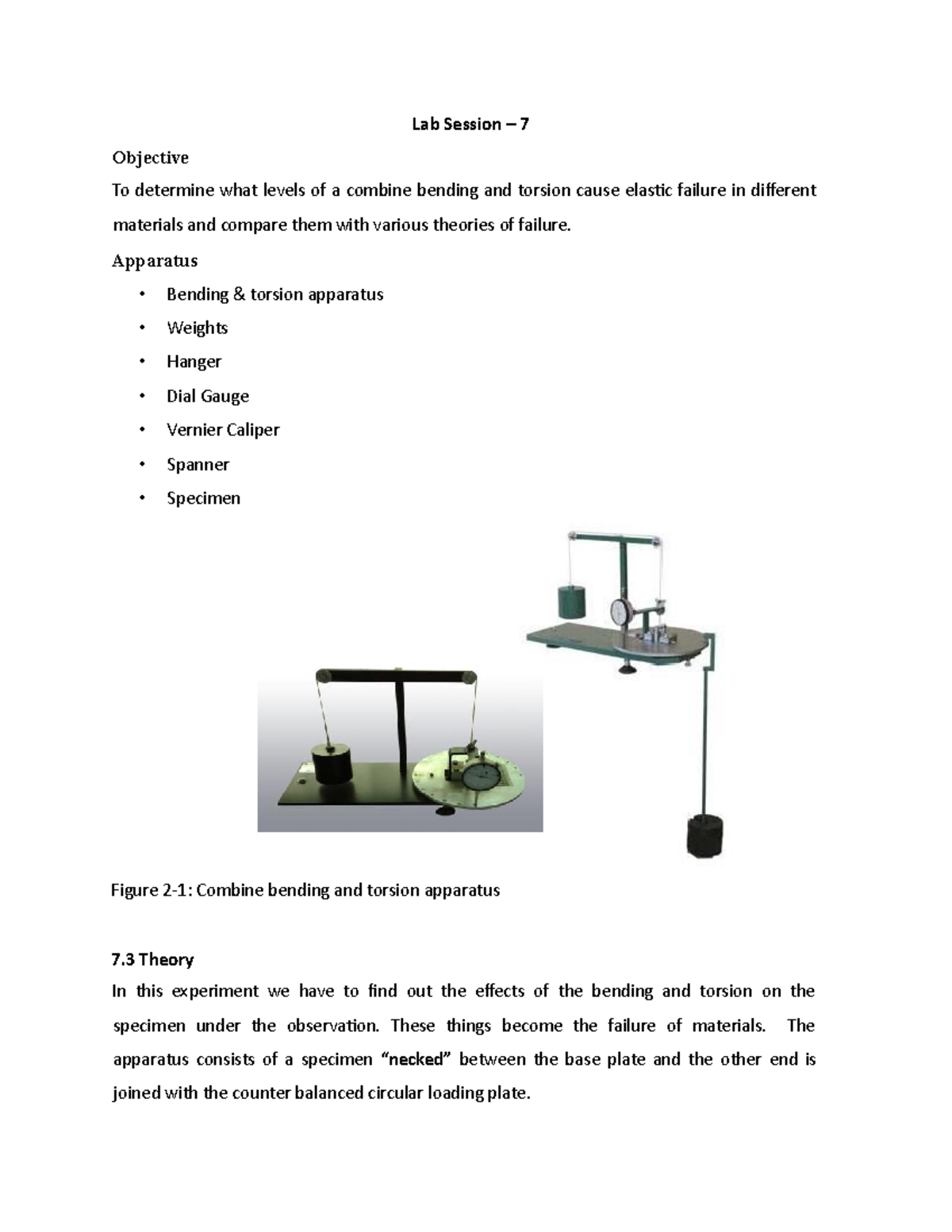 Lab Session 7 - Apparatus Bending & torsion apparatus Weights Hanger ...