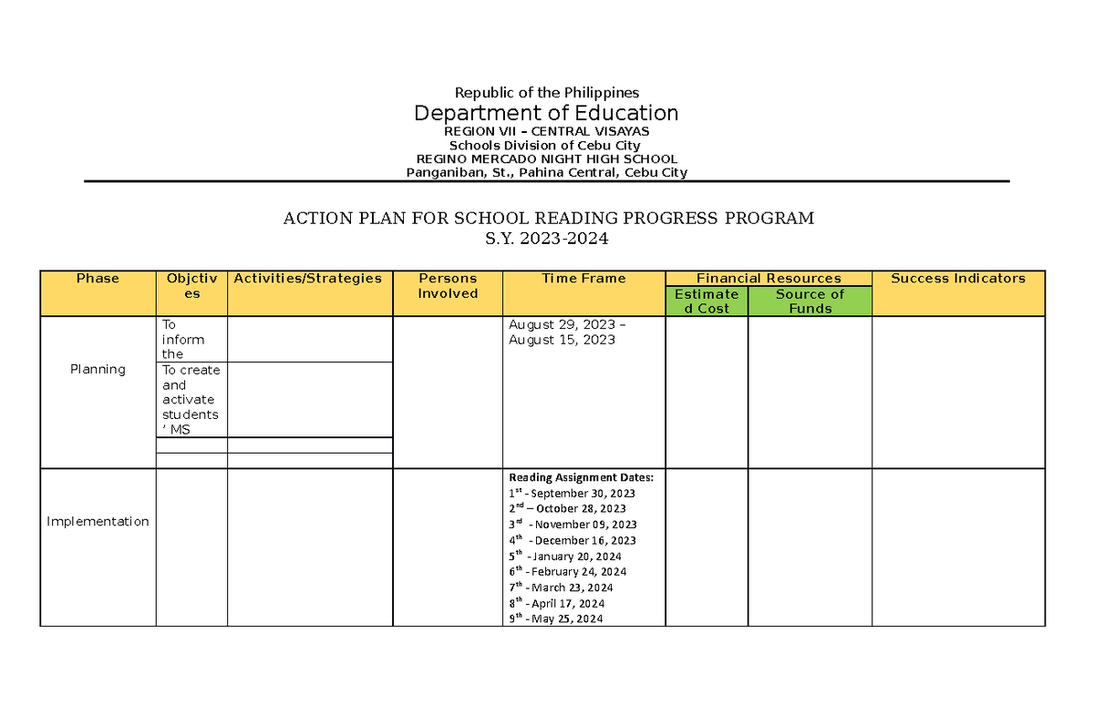 To upload Reading Progress Action PLAN 3 - Republic of the Philippines ...