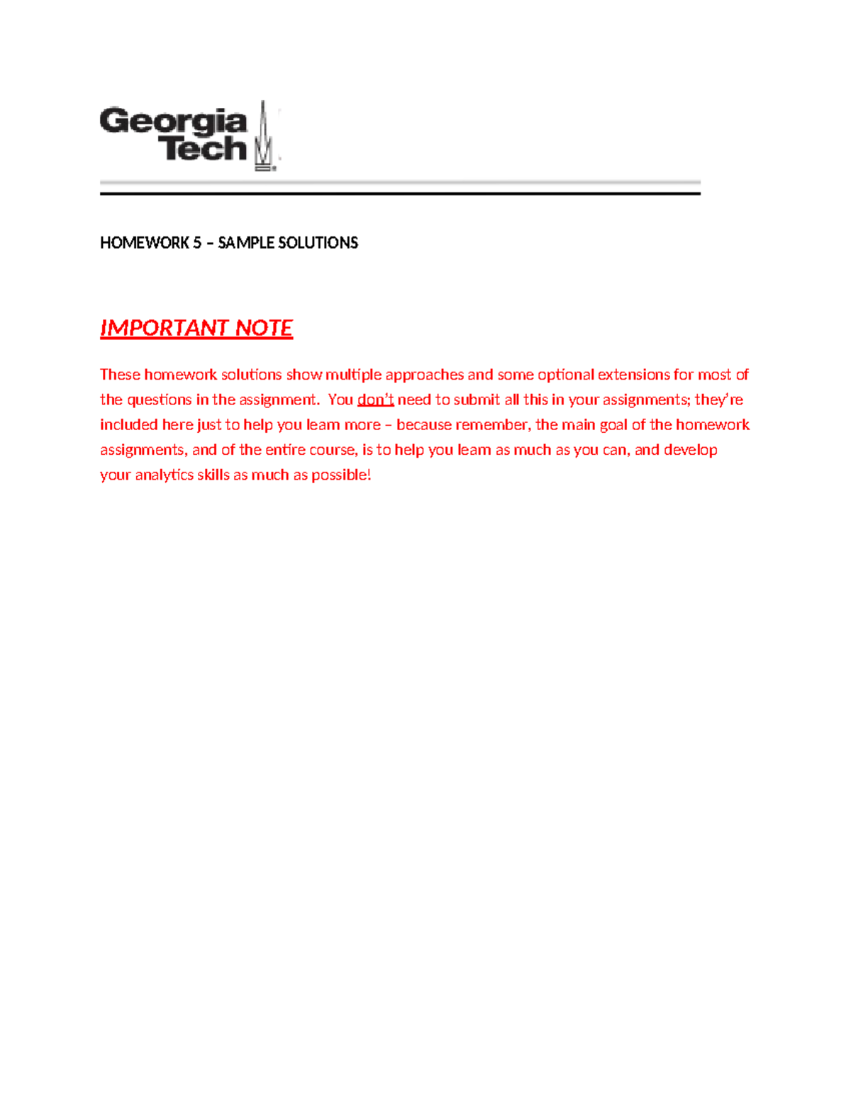 Homework solutions header 5 - ISYE 6501 - HOMEWORK 5 – SAMPLE SOLUTIONS ...