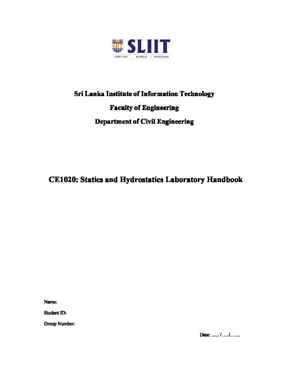 Statics AND Hydrostatics Laboratory Handbook July 2023 - Observations ...