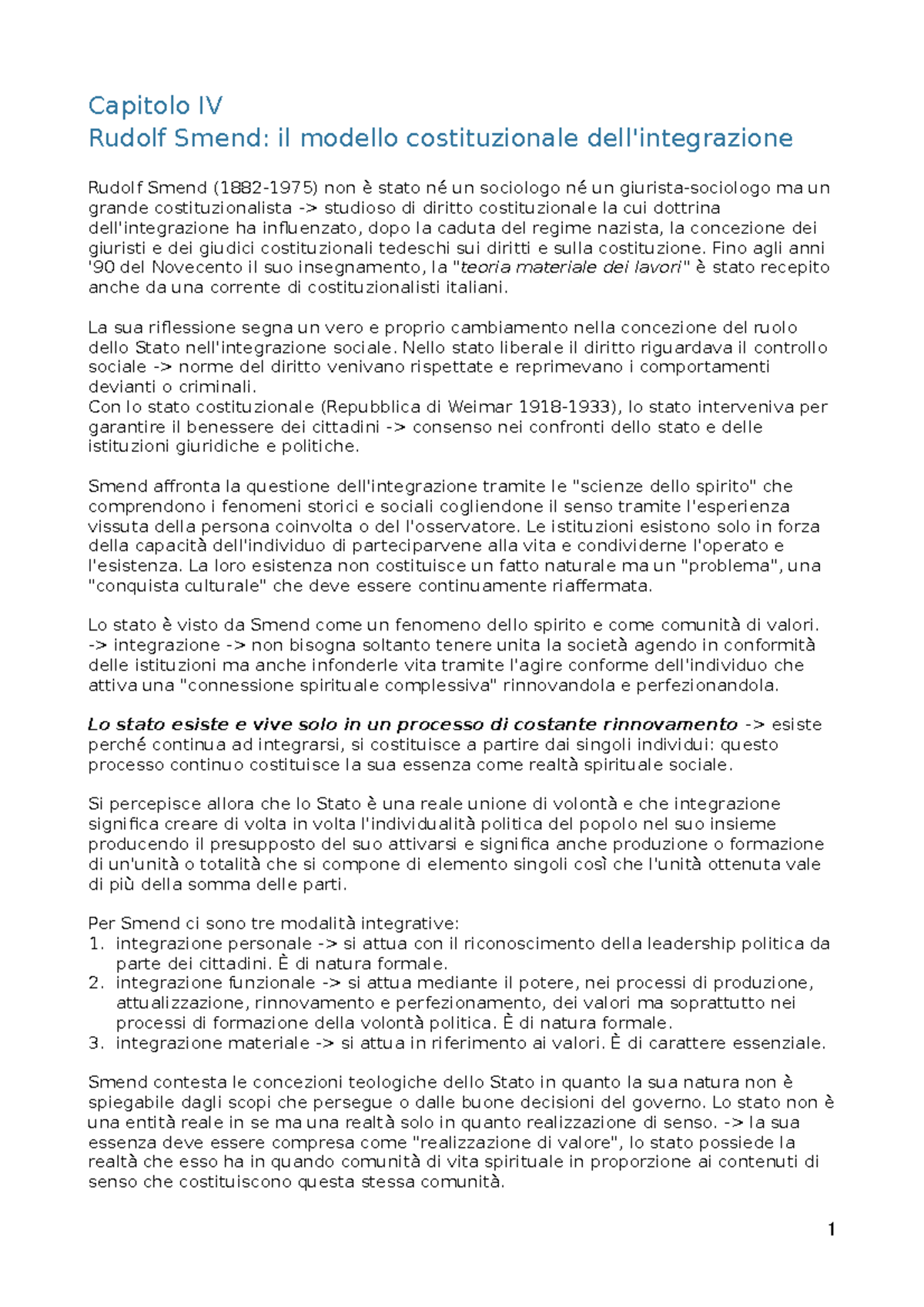 Riassunto capitolo 4 - Verso l'inclusione - Capitolo IV Rudolf Smend ...