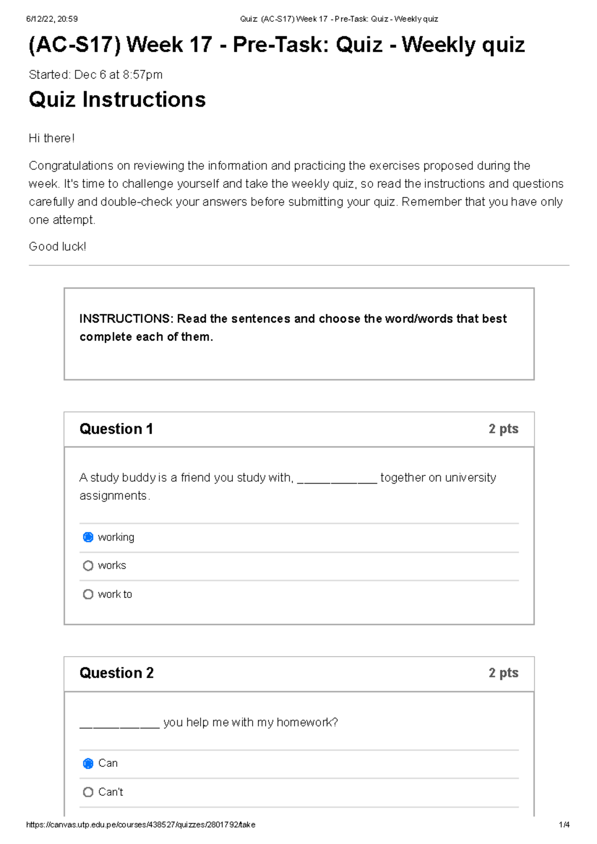 Quiz (AC-S17) Week 17 - Pre-Task Quiz - Weekly quiz17i4 - (AC-S17) Week ...