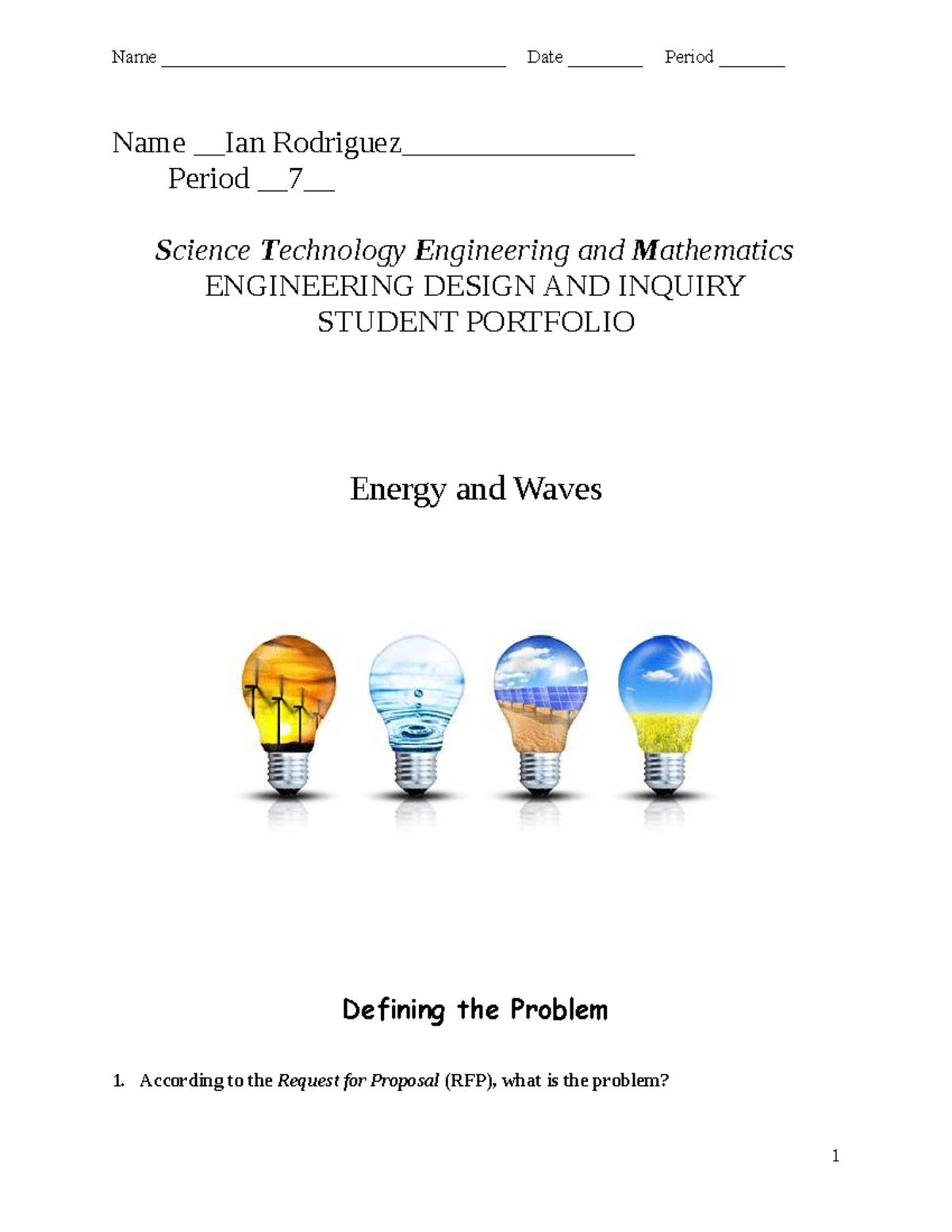 Copy of RFP - Energy and Waves Student Portfolio -1 - Name Ian ...