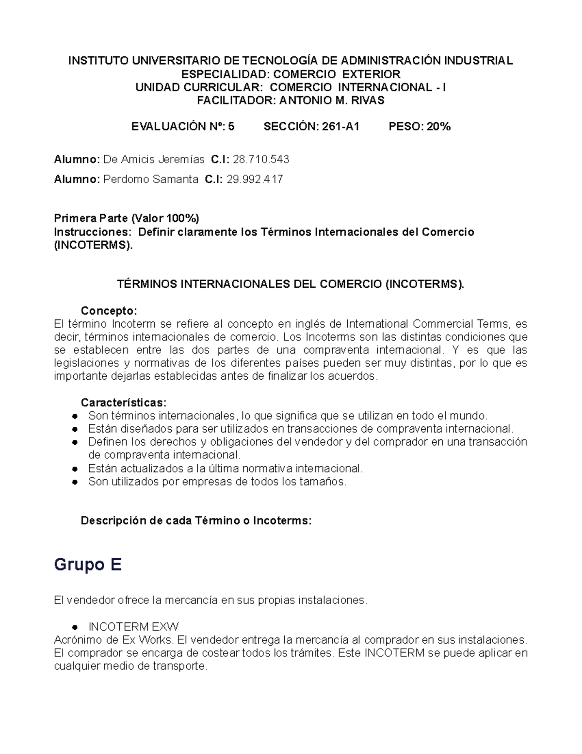 EVAL 5 COI-1 - ASDASDSAD - INSTITUTO UNIVERSITARIO DE TECNOLOGÍA DE ...