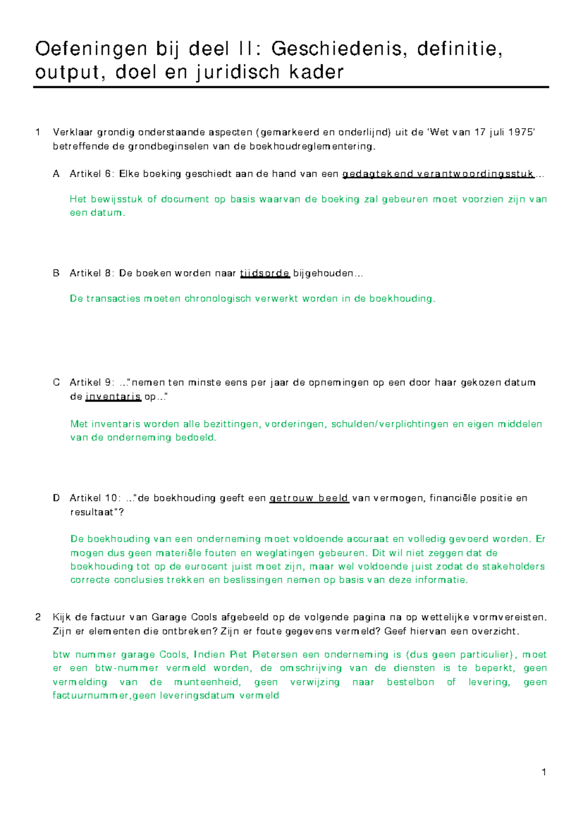 Oef deel 2 boekhouden - Oefeningen bij deel I I : Geschiedenis, definit ...