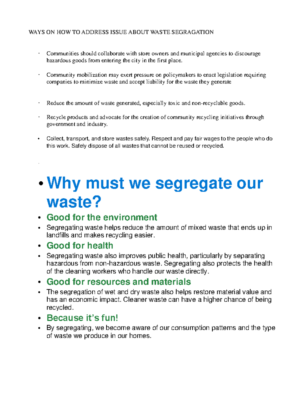 Ge5-waste segregation - WAYS ON HOW TO ADDRESS ISSUE ABOUT WASTE ...