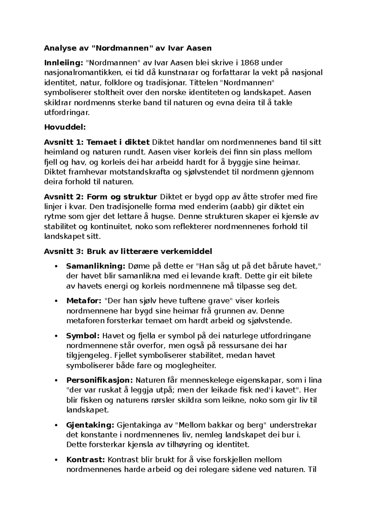 Analyse av - wdawdawd - Analyse av "Nordmannen" av Ivar Aasen Innleiing ...