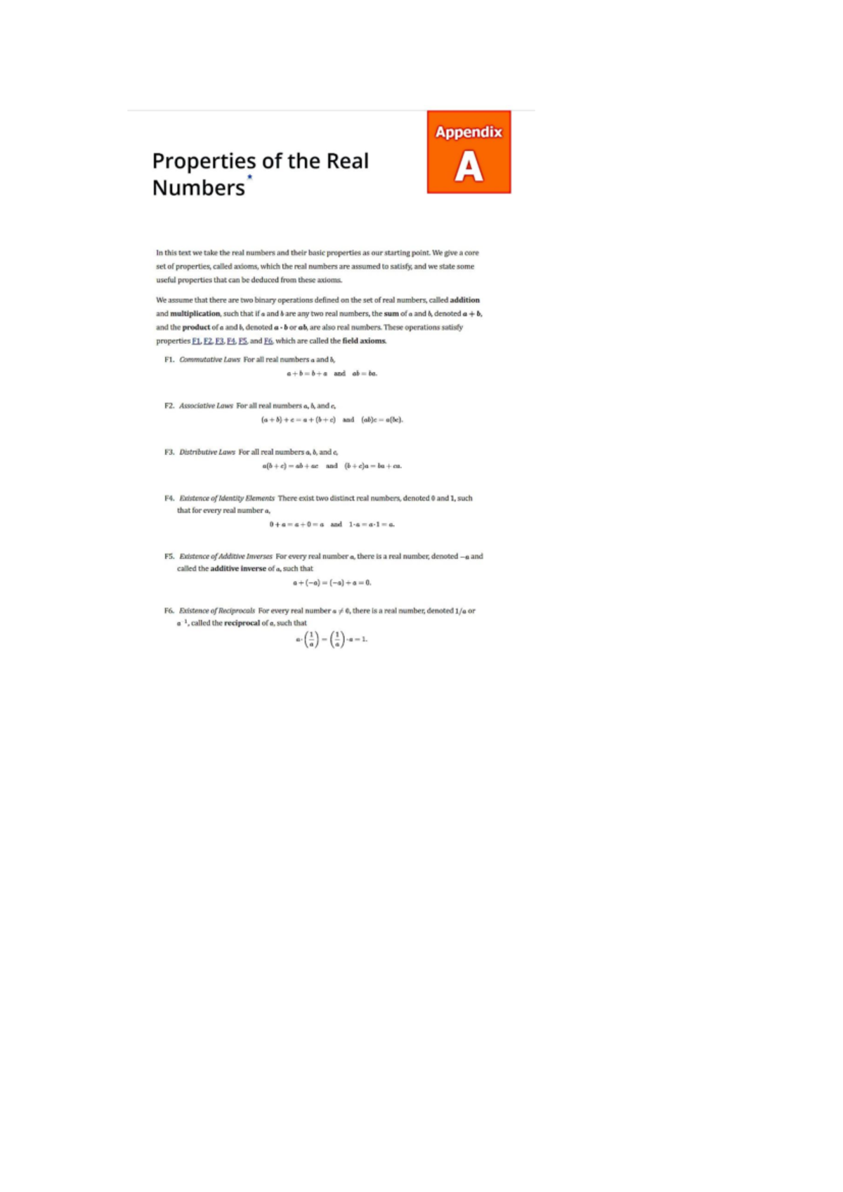 CS1231 Appendix - Appendix Properties of the Real A Numbers In this ...