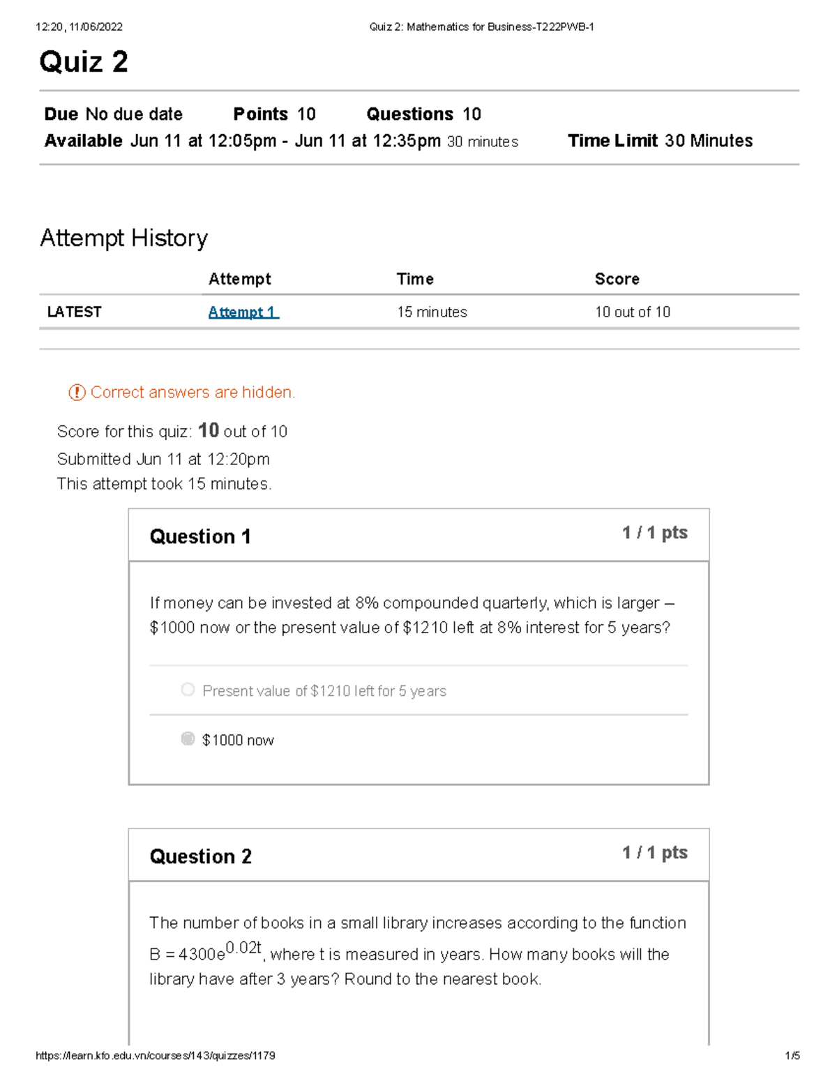 Quiz-2 -Mathematics-for-Business-T222PWB-1 - Quiz 2 Due No due date ...