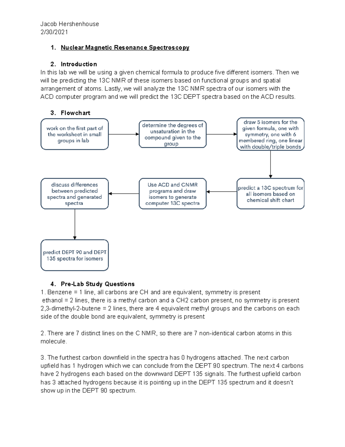 Experiment #16 Nuclear Magnetic Resonance Spectroscopy - Pre Lab ...