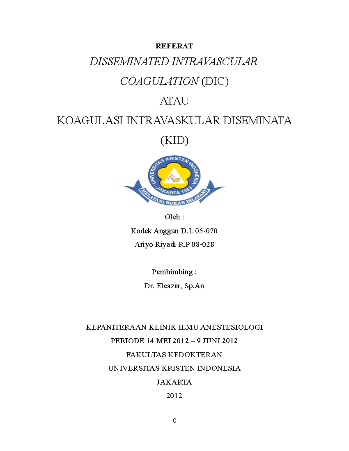 134500441 DIC Disseminated Intravascular Coagulation - REFERAT ...