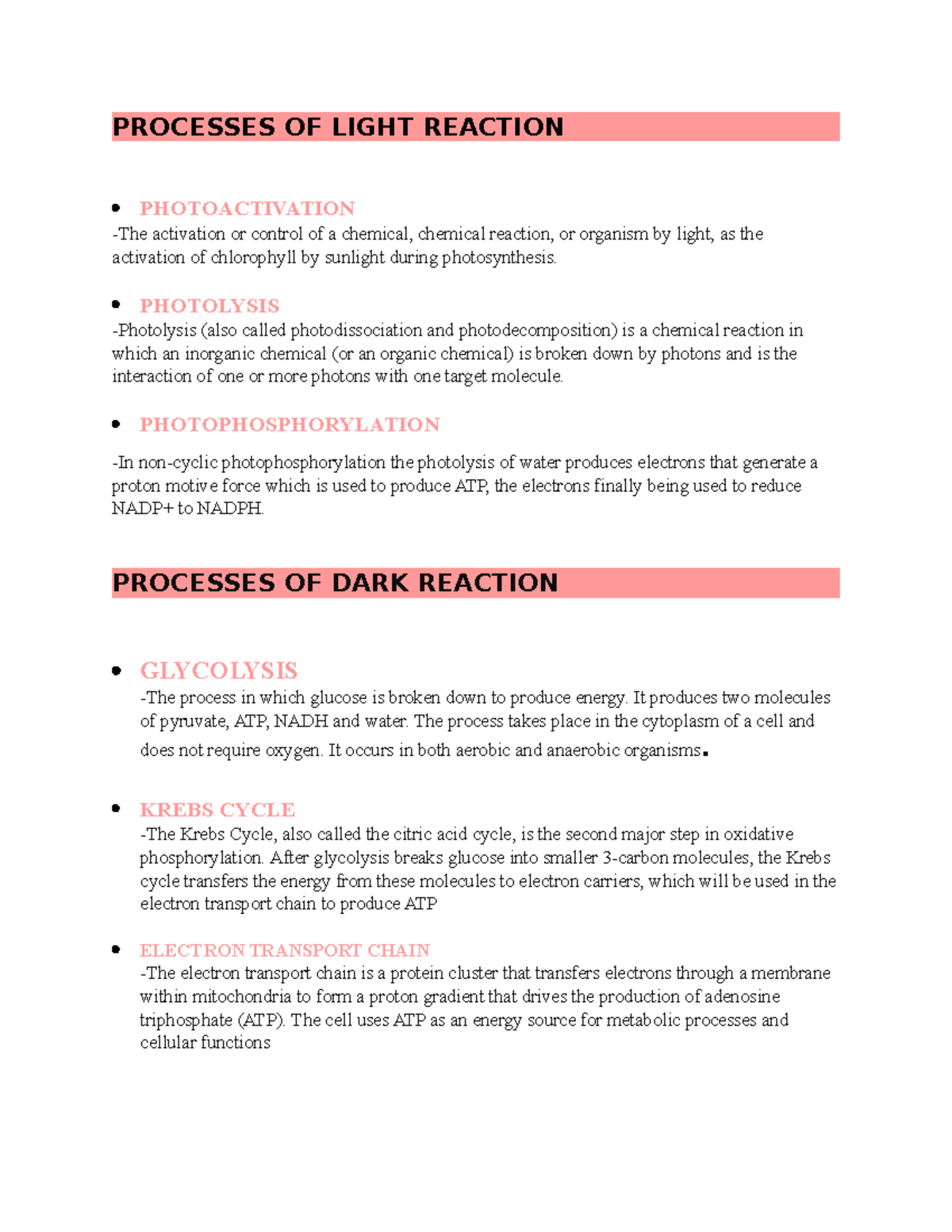 Science Notes ( Plants) - PROCESSES OF LIGHT REACTION PHOTOACTIVATION ...