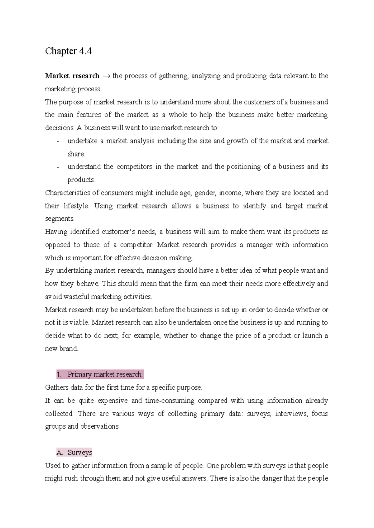 4.4 Market research - Business and management - Chapter 4. Market ...