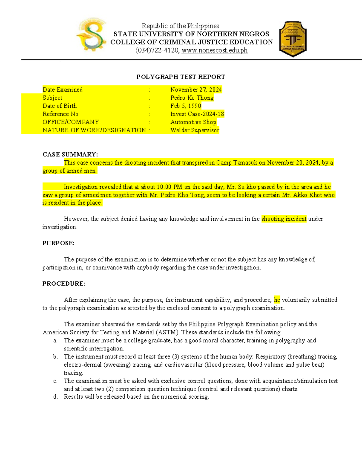 Polygraph- Report - Republic of the Philippines STATE UNIVERSITY OF ...