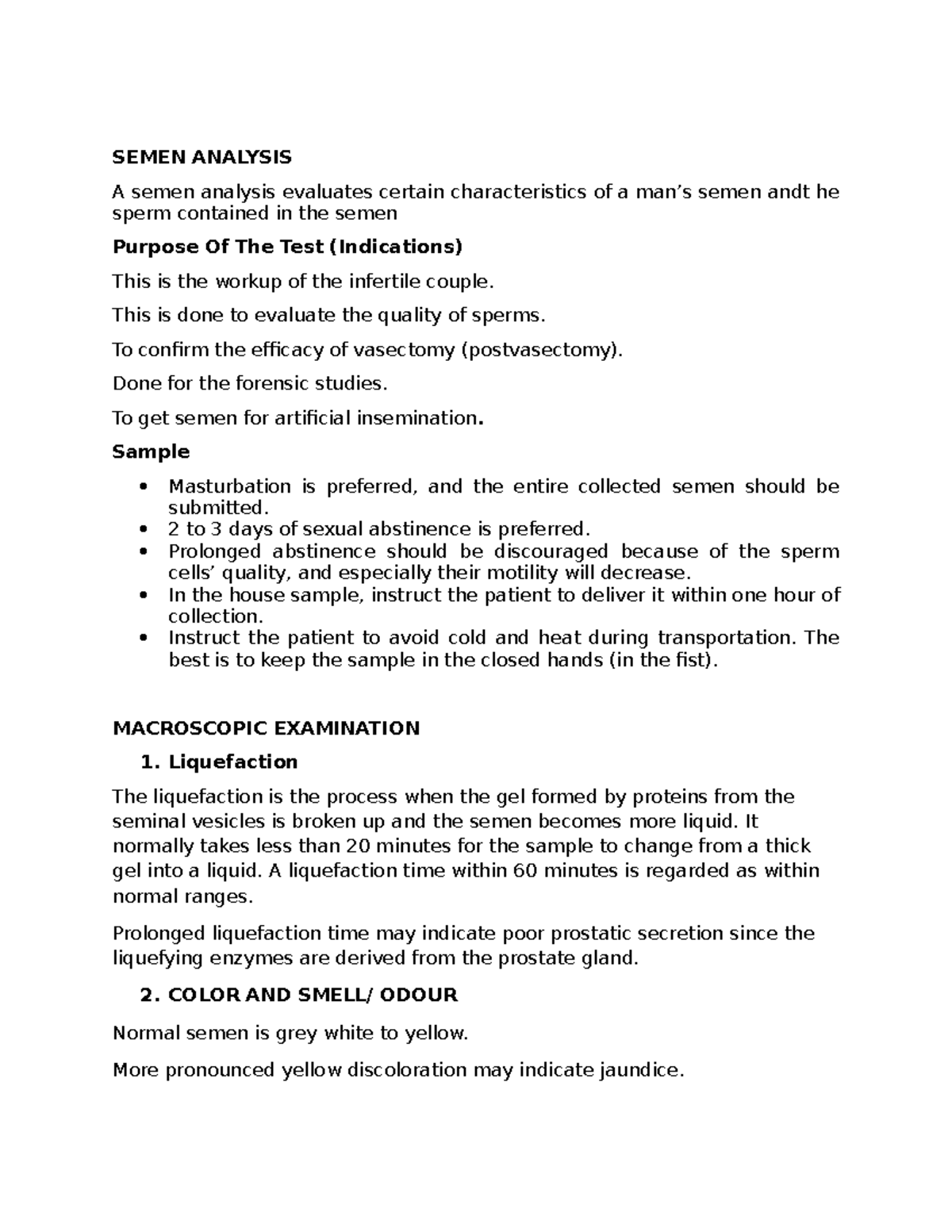 Semen Analysis - SEMEN ANALYSIS A semen analysis evaluates certain ...