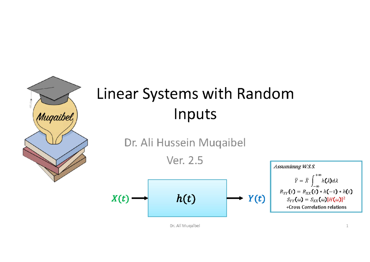 Linear Systems with Random Inputs - Ali Hussein Muqaibel Ver. 2. Assumimng W.S. 𝑌ത = 𝑋ത න ℎ 𝜆 𝑑𝜆 ...