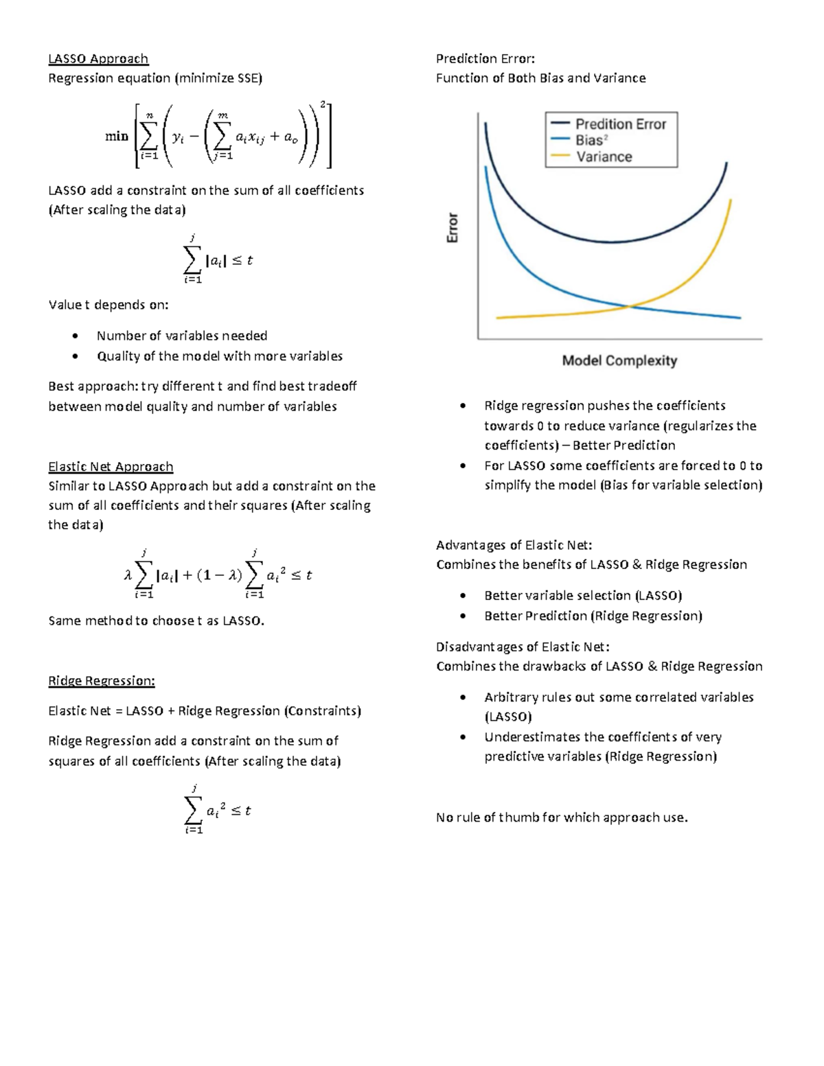Course summary 3 - LASSO Approach Regression equation (minimize SSE ...
