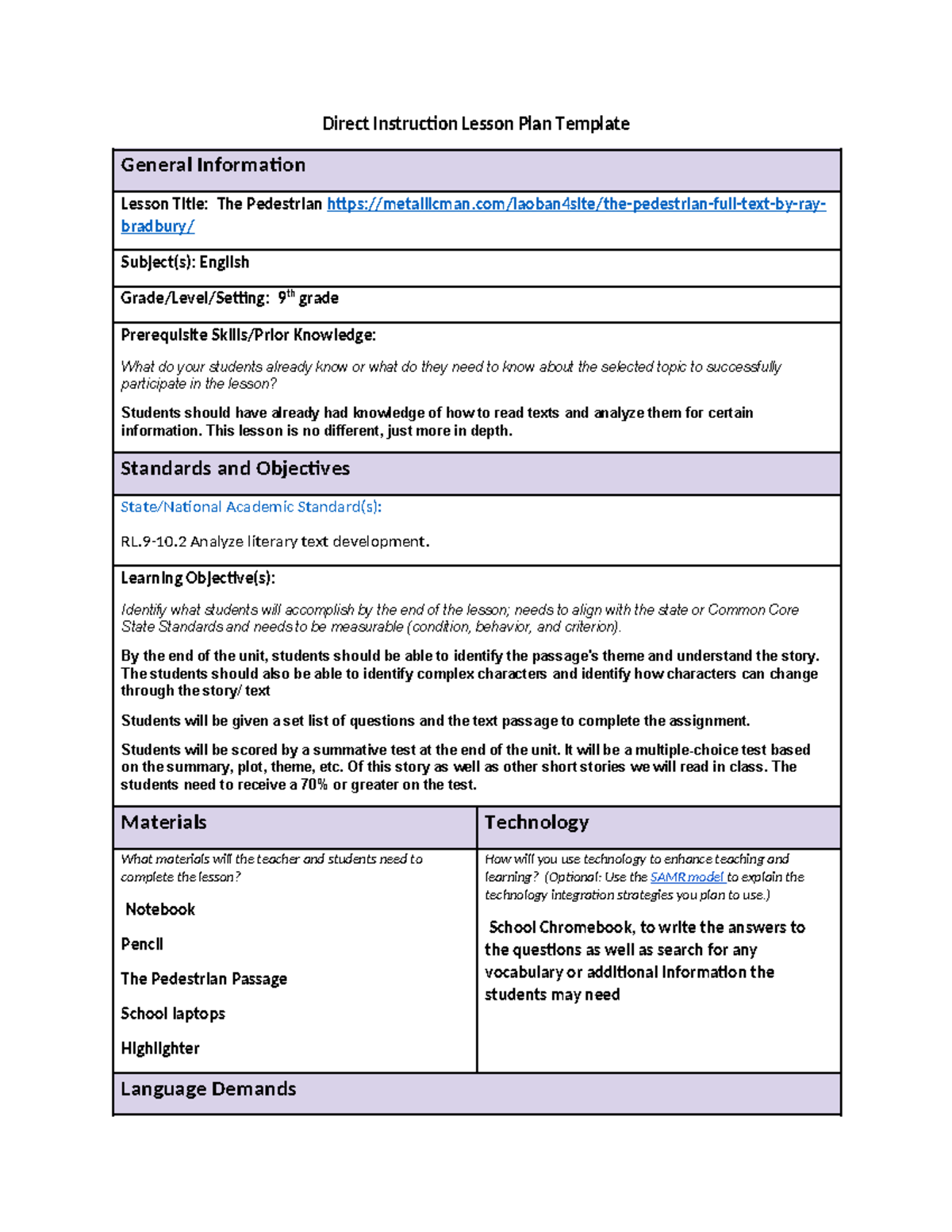 D171 Task 2 Lesson Plan - task 2 - Direct Instruction Lesson Plan ...