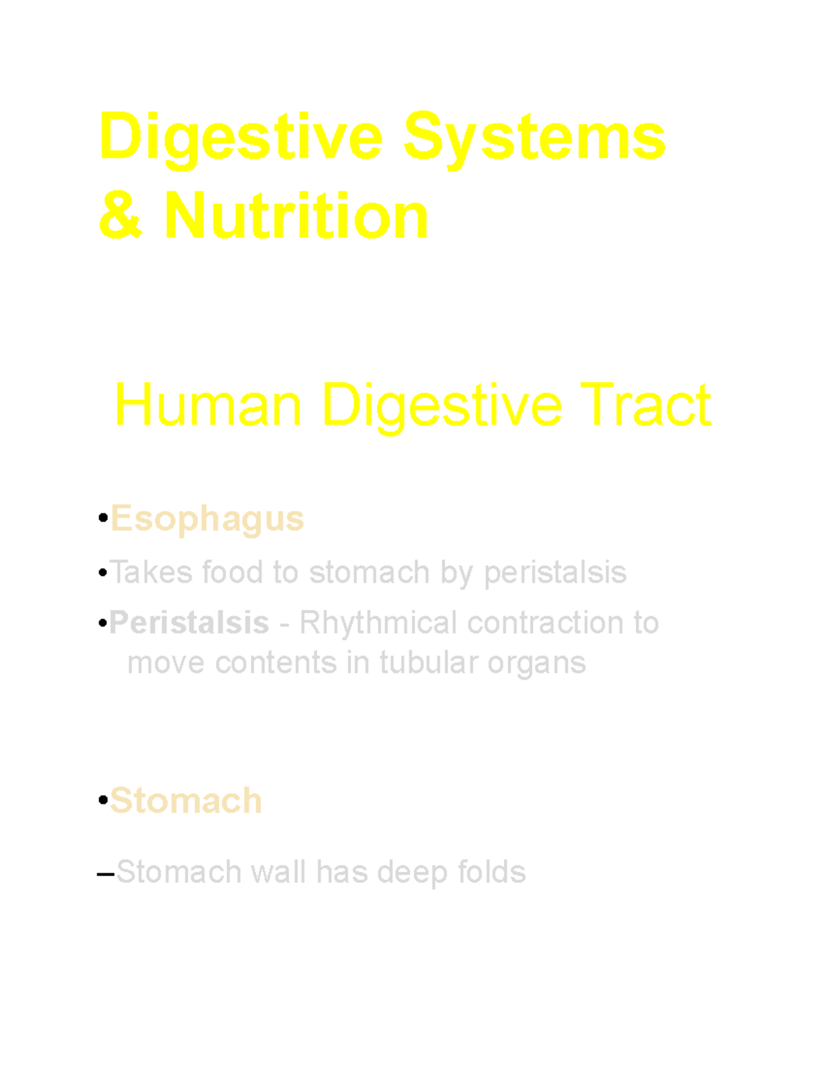 Document 18 - BIOL lec notes digestive - Digestive Systems & Nutrition ...