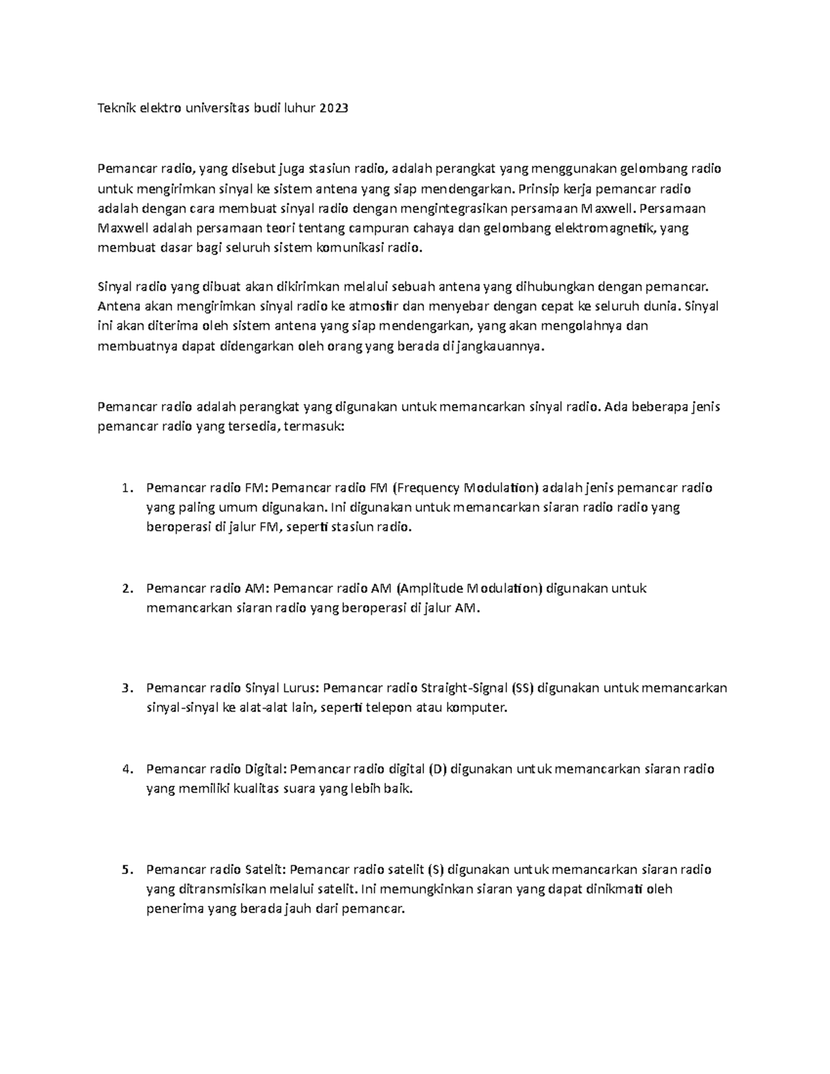 Prinsip kerja pemancar radio - Teknik elektro universitas budi luhur ...