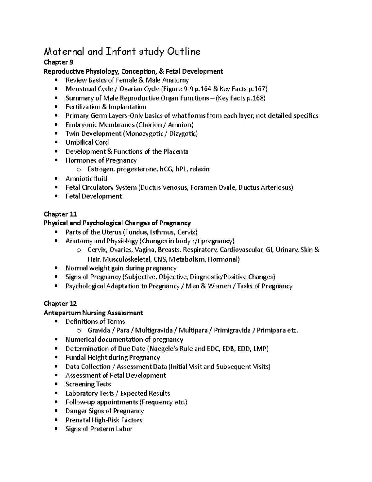 OB test 1 outline - OB exam 1 study guide - Maternal and Infant study ...