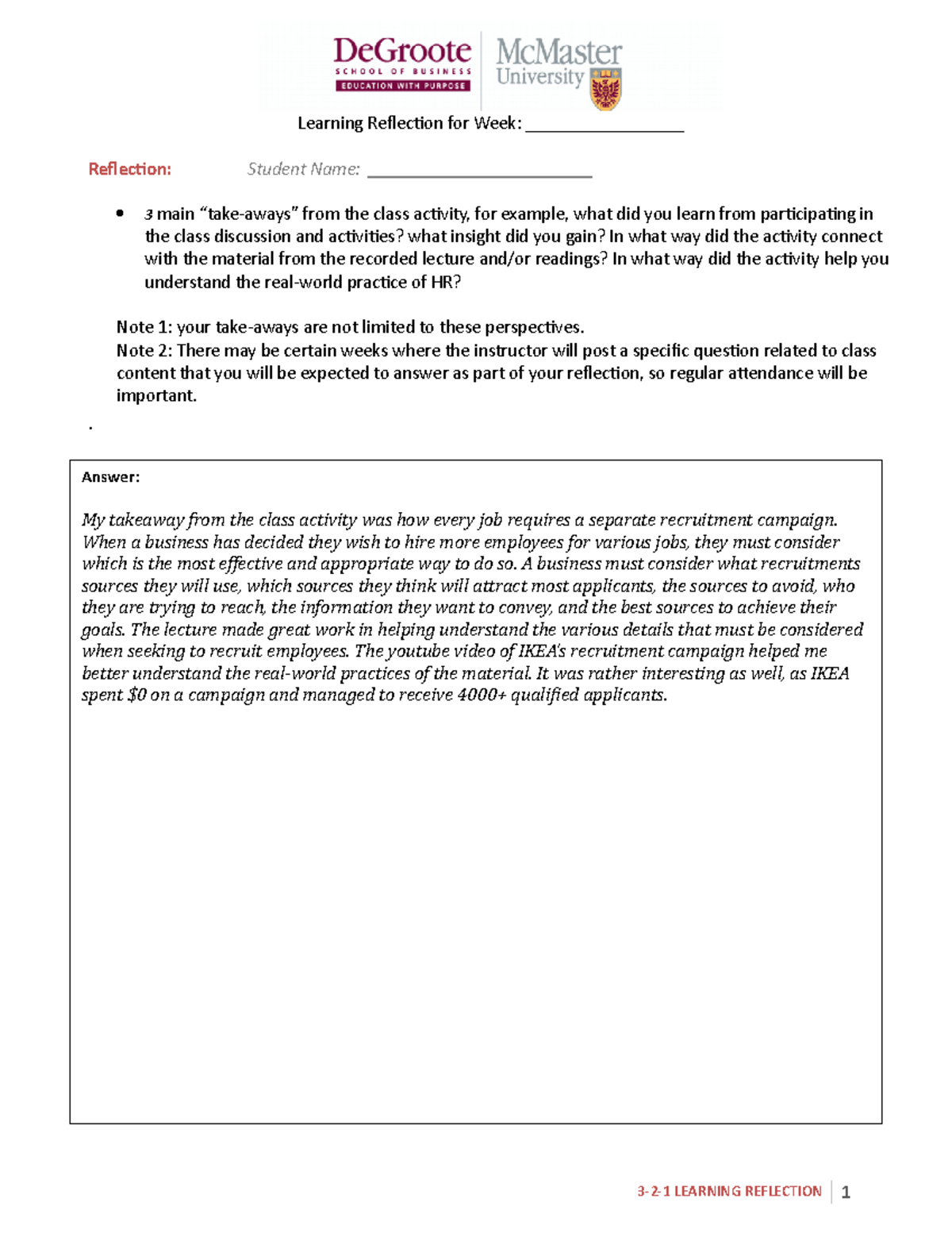 Learning Reflection Template - Week 4 - Learning Reflection for Week ...