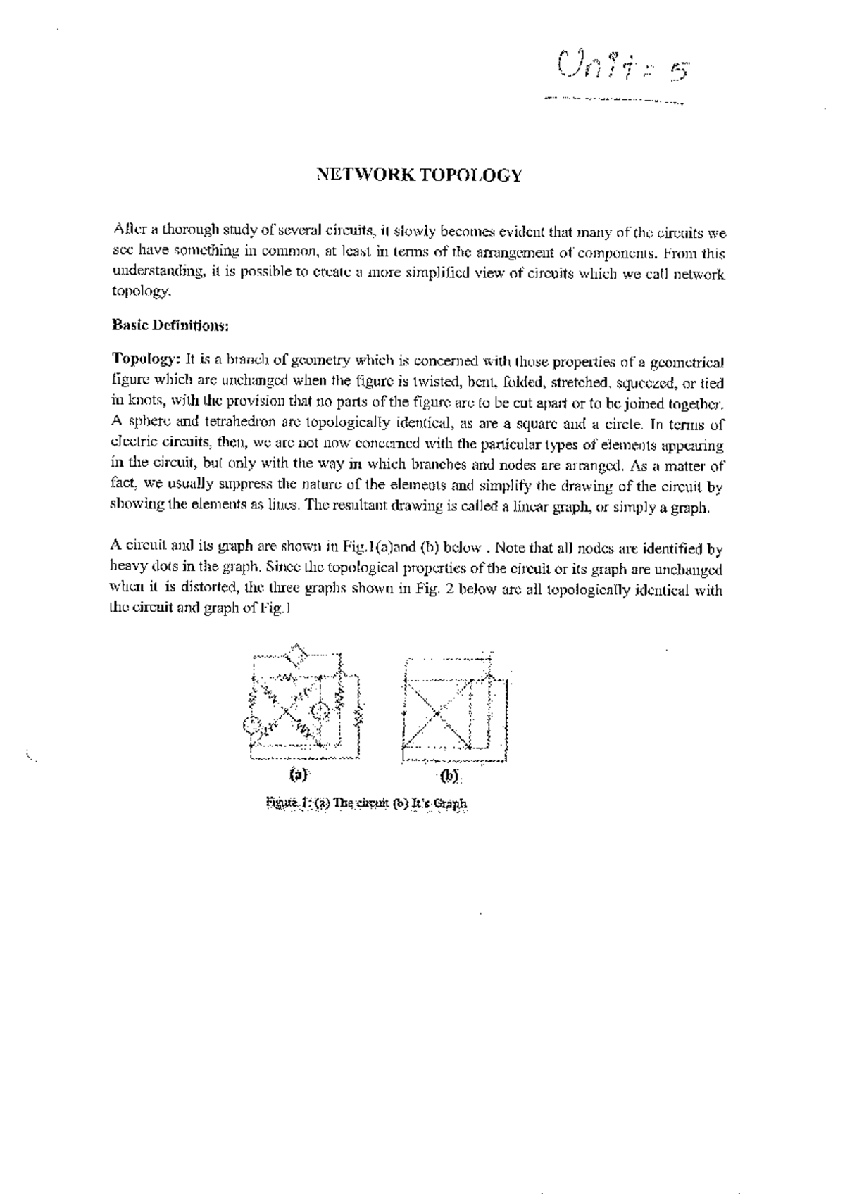 Unit 5 - Network Topology - NETWORK TOPOLOGY After a thorough study of several circuits, it ...