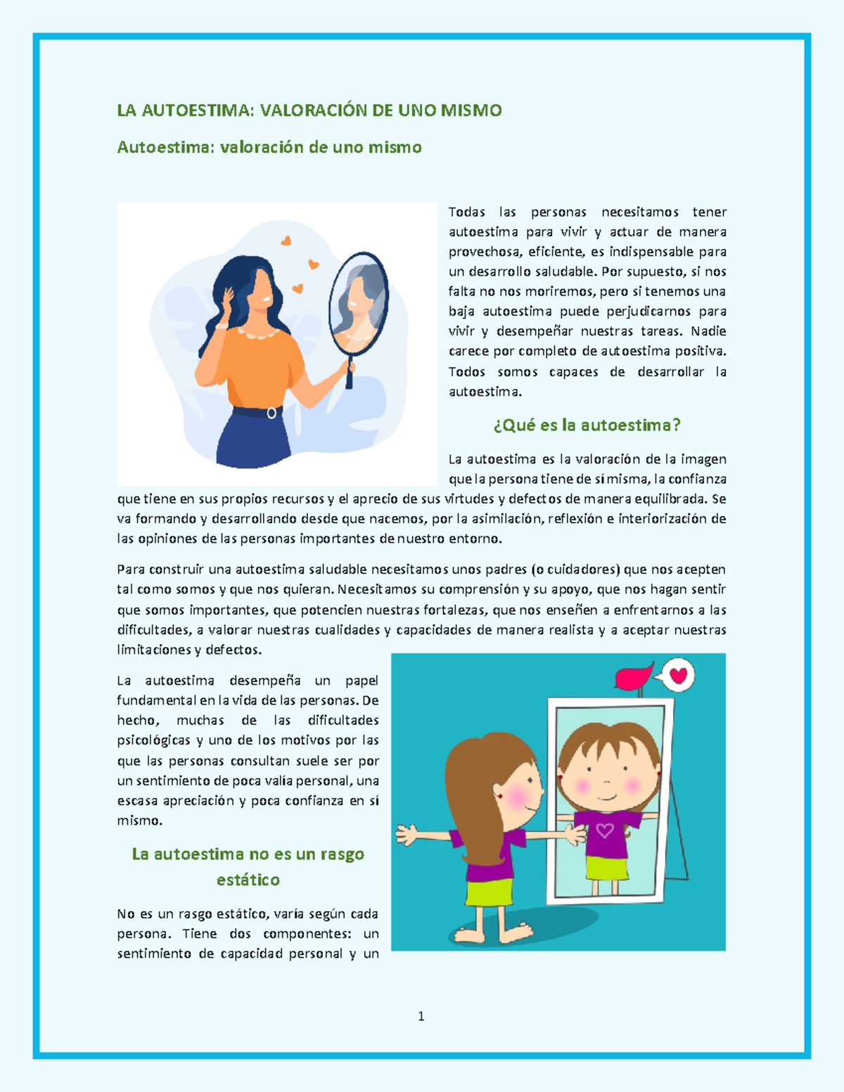 LA Autoestima - LA AUTOESTIMA: VALORACIÓN DE UNO MISMO Autoestima ...