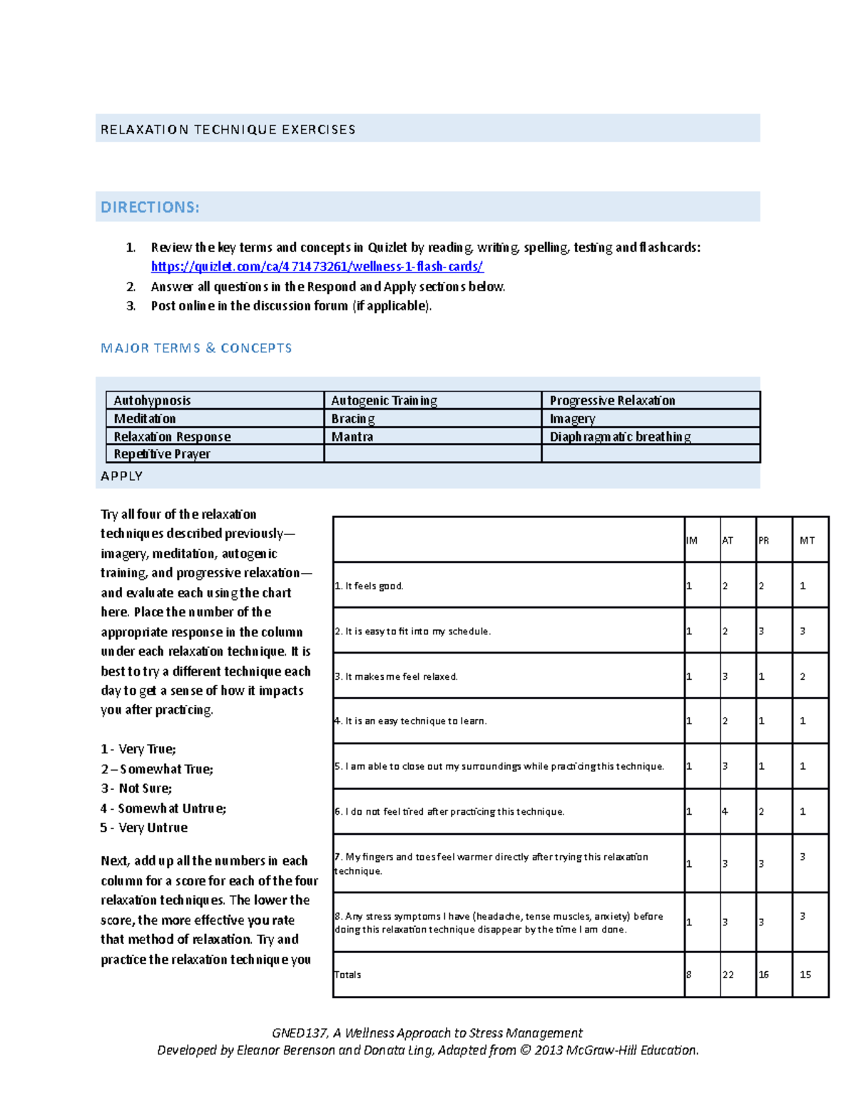 GNED 137 - Lab 2 - assi - RELAXATION TECHNIQUE EXERCISES DIRECTIONS ...