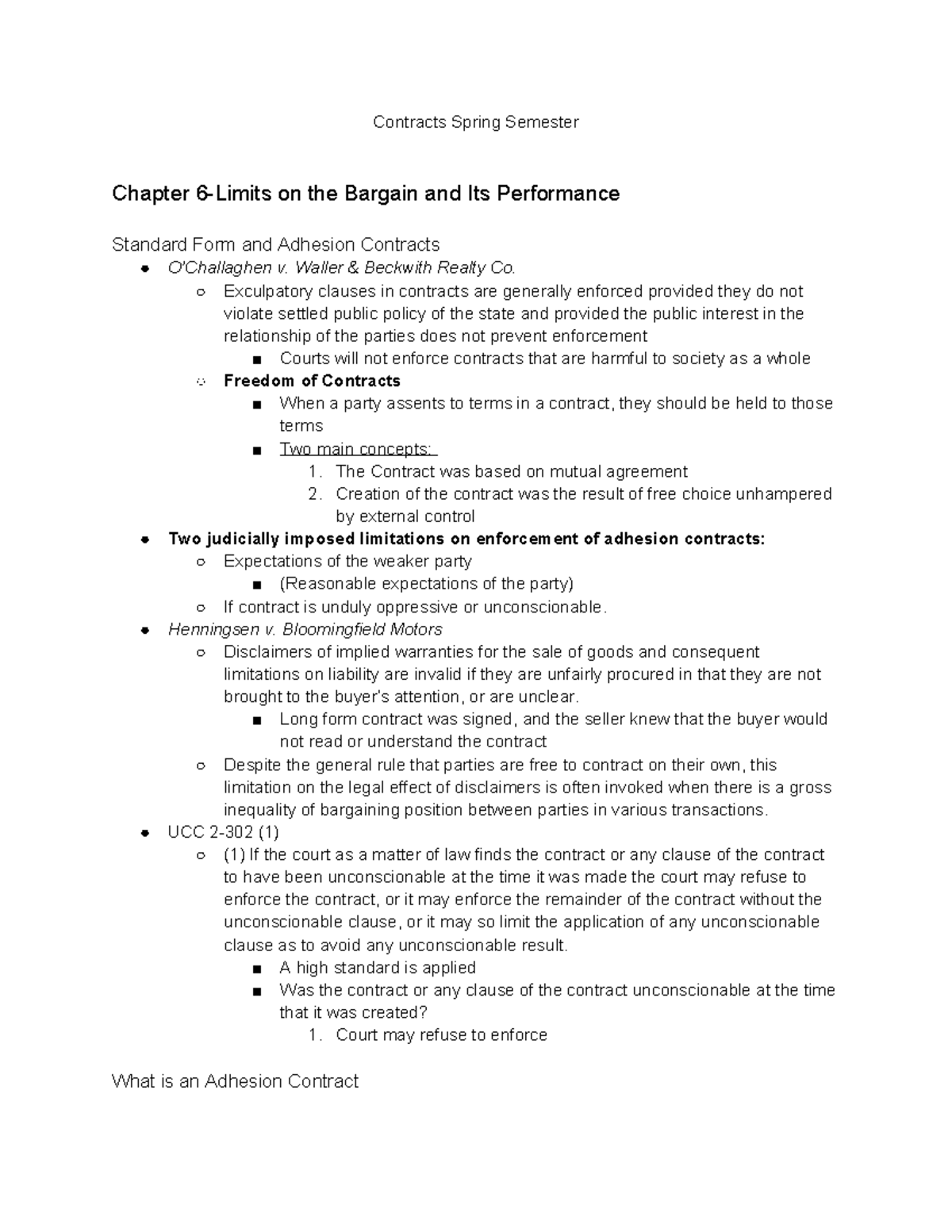 Contracts Outline - Contracts Spring Semester Chapter 6-Limits on the ...