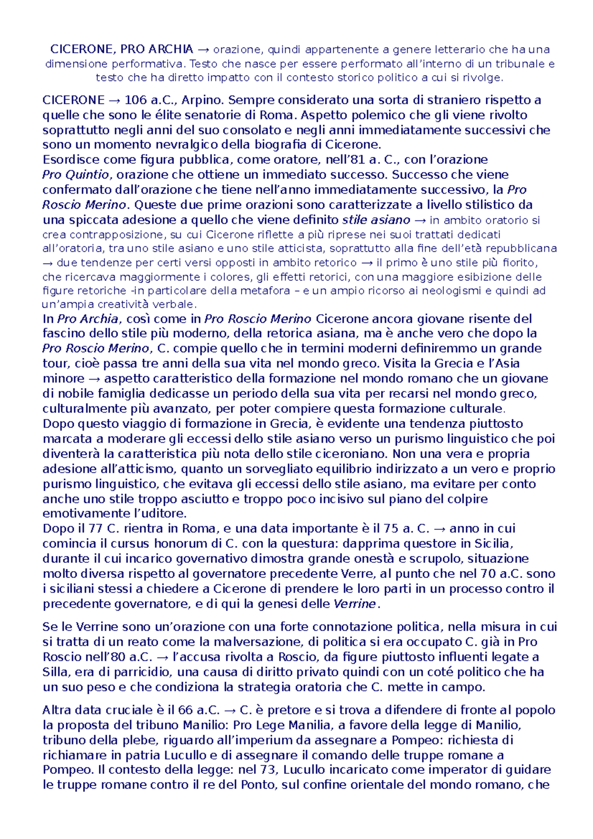 Cicerone, PRO Archia - CICERONE, PRO ARCHIA → orazione, quindi ...