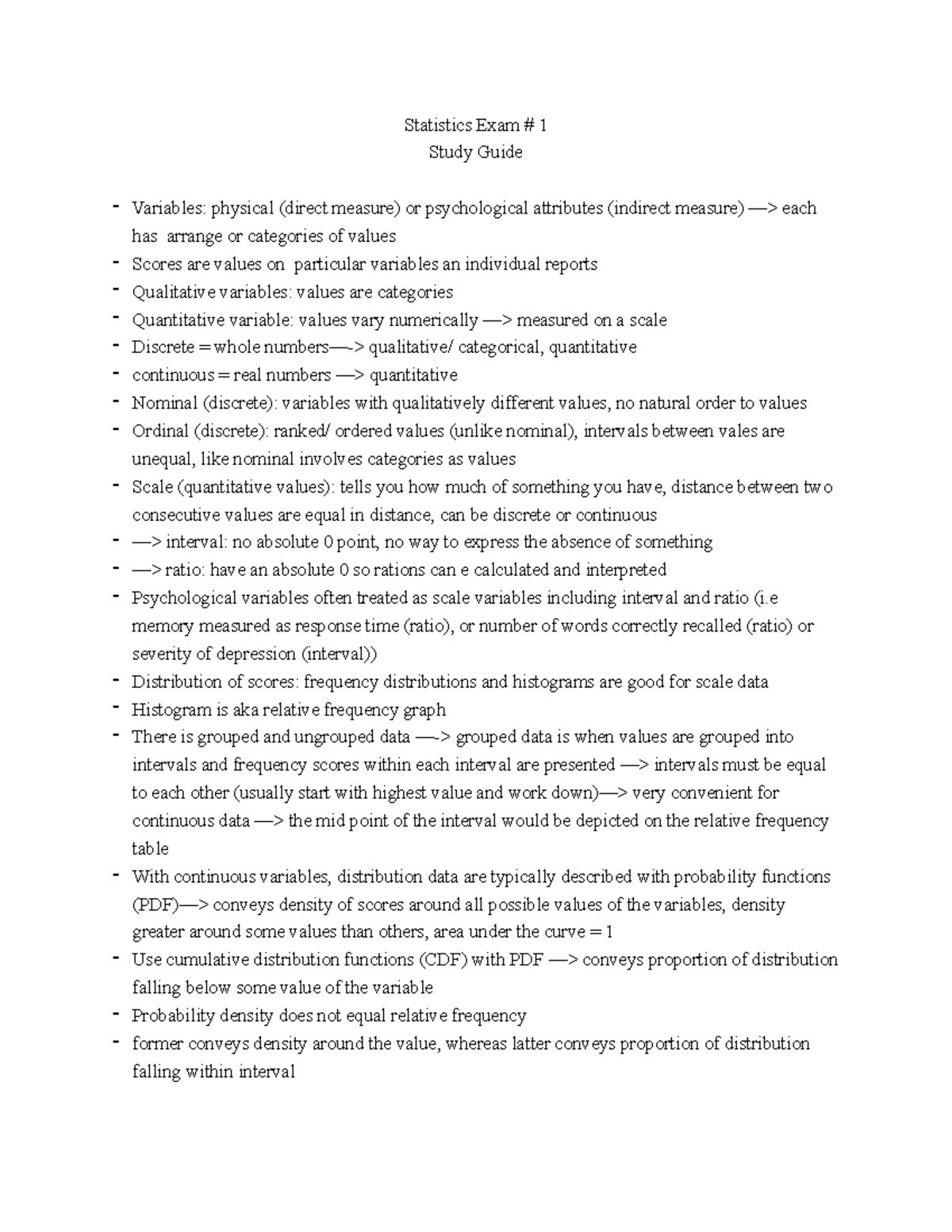 Lecture Notes, Lectures 1-4, Exam 1-2, Statistics - Statistics Exam # 1 ...