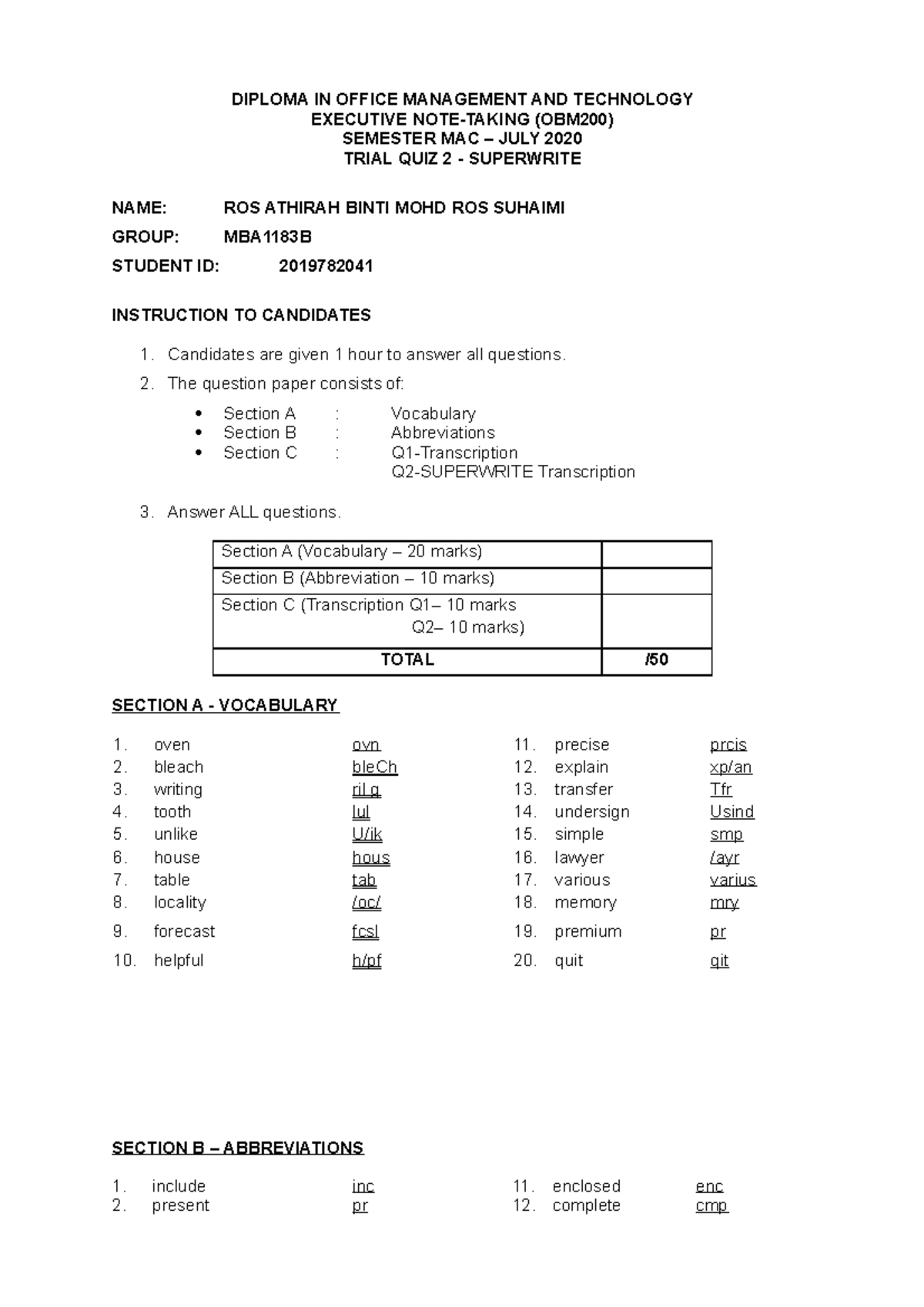 Question Trial QUIZ 2 Superwrite - Document Processing - UiTM - Studocu