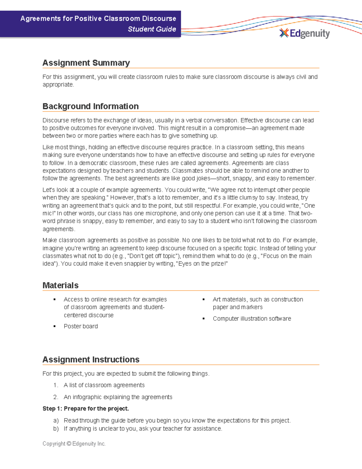 Project Creating Rules for Civil Discourse Student Guide - Agreements ...