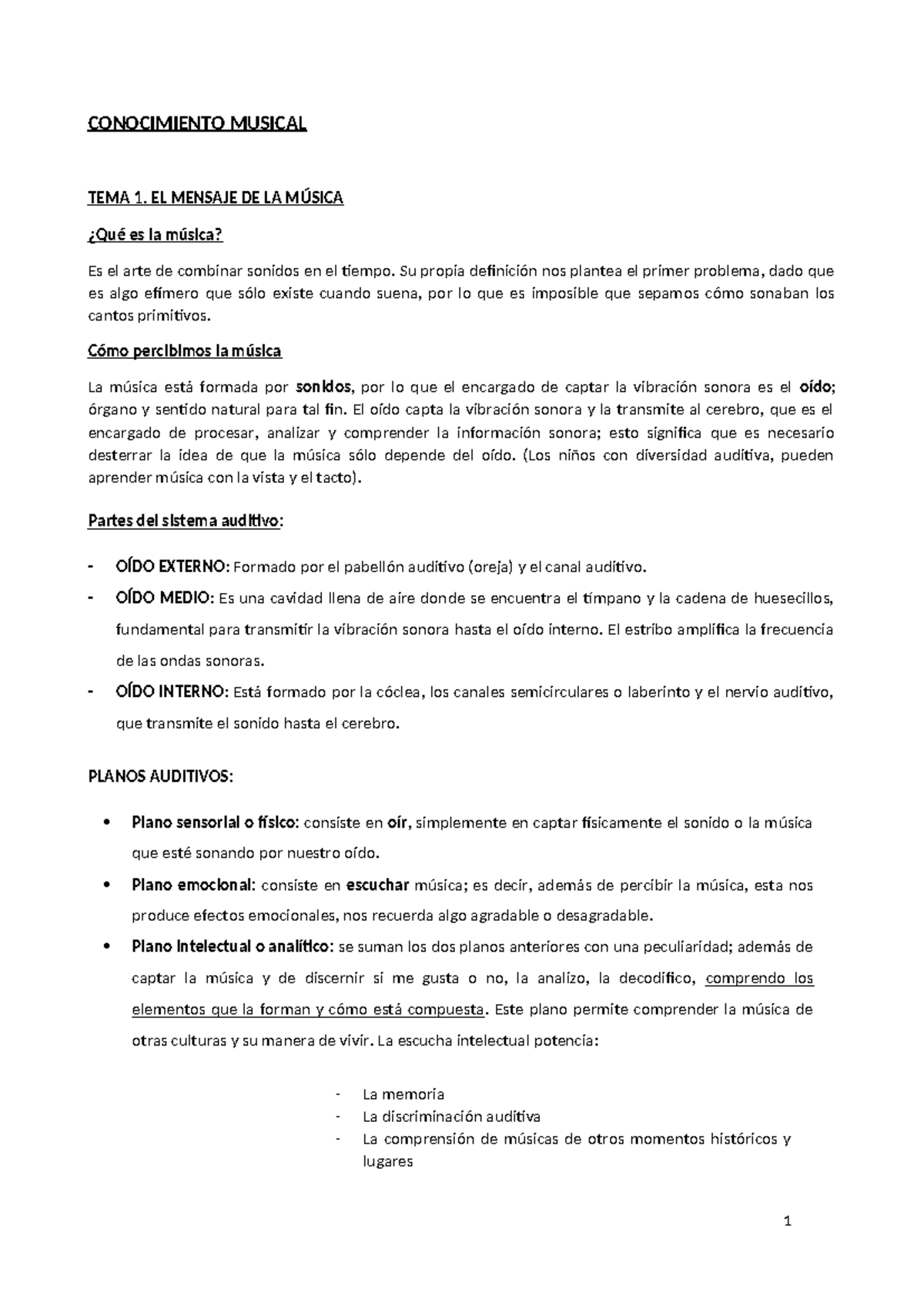 Resumen examen conocimiento musical - CONOCIMIENTO MUSICAL TEMA 1. EL ...