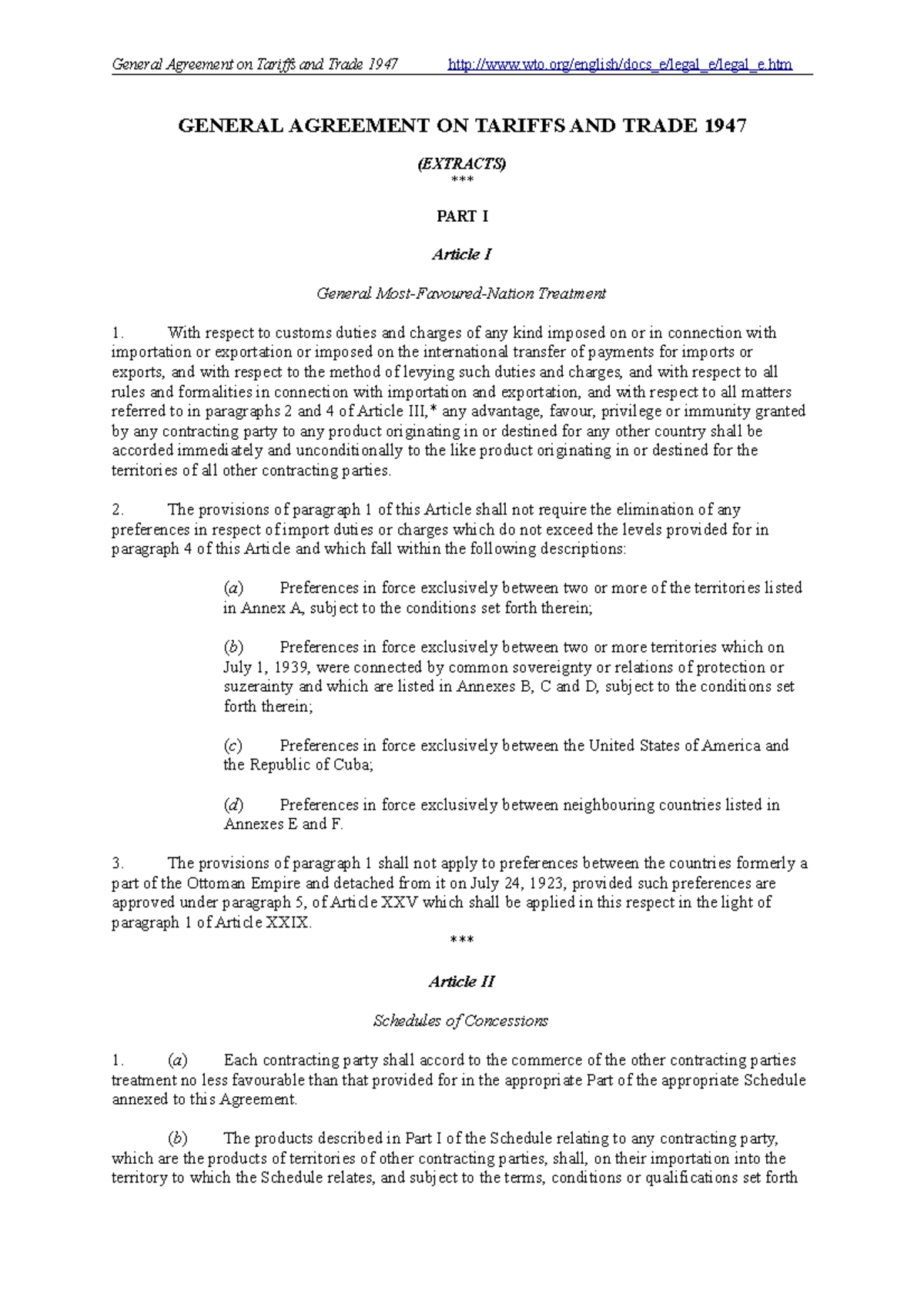 General Agreement ON Tariffs AND Trade 1947 - GENERAL AGREEMENT ON ...