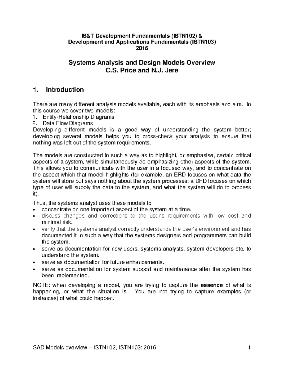 ISTN102 SAD Model Overview notes - IS&T Development Fundamentals ...