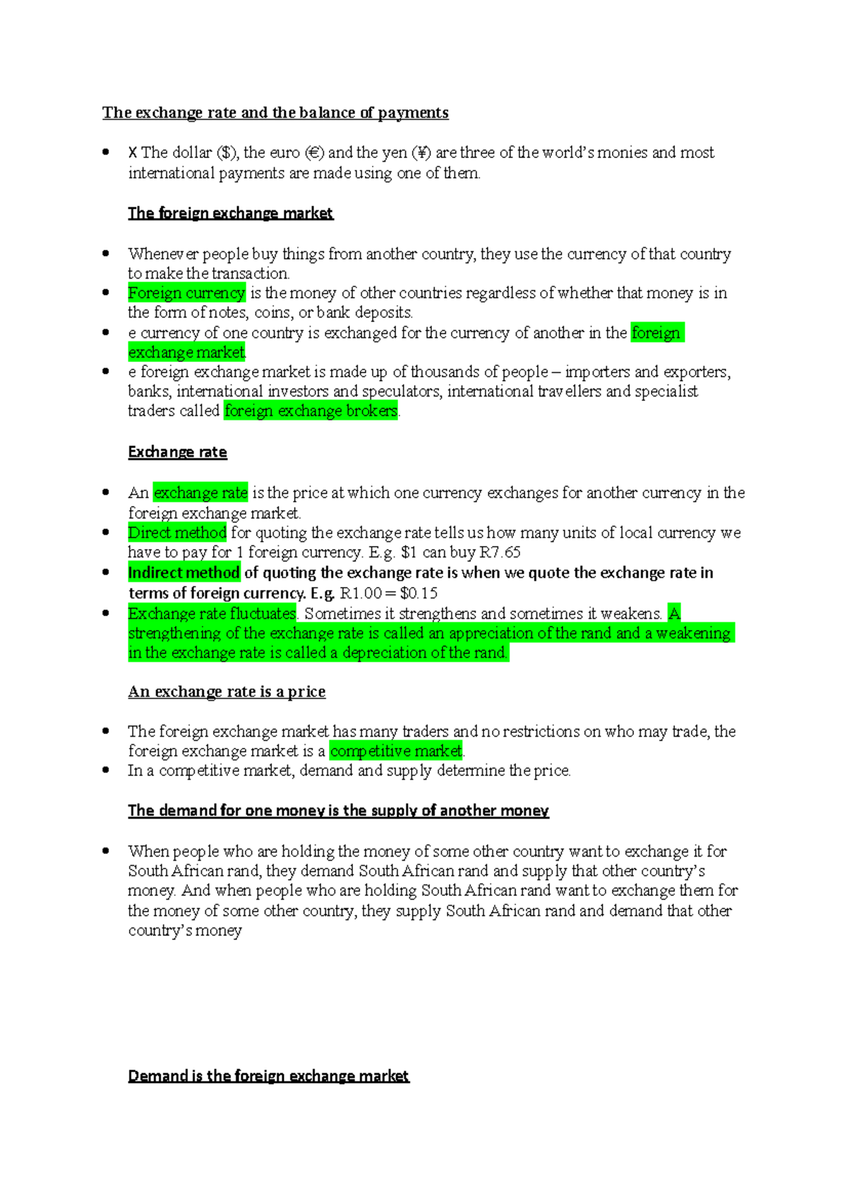 The exchange rate and the balance of payments - The foreign exchange ...