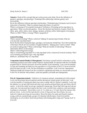 Exam 1 Study Guide Fall 2021 ANSC 1011 - ANSC 1011 Fall 2020 Study ...