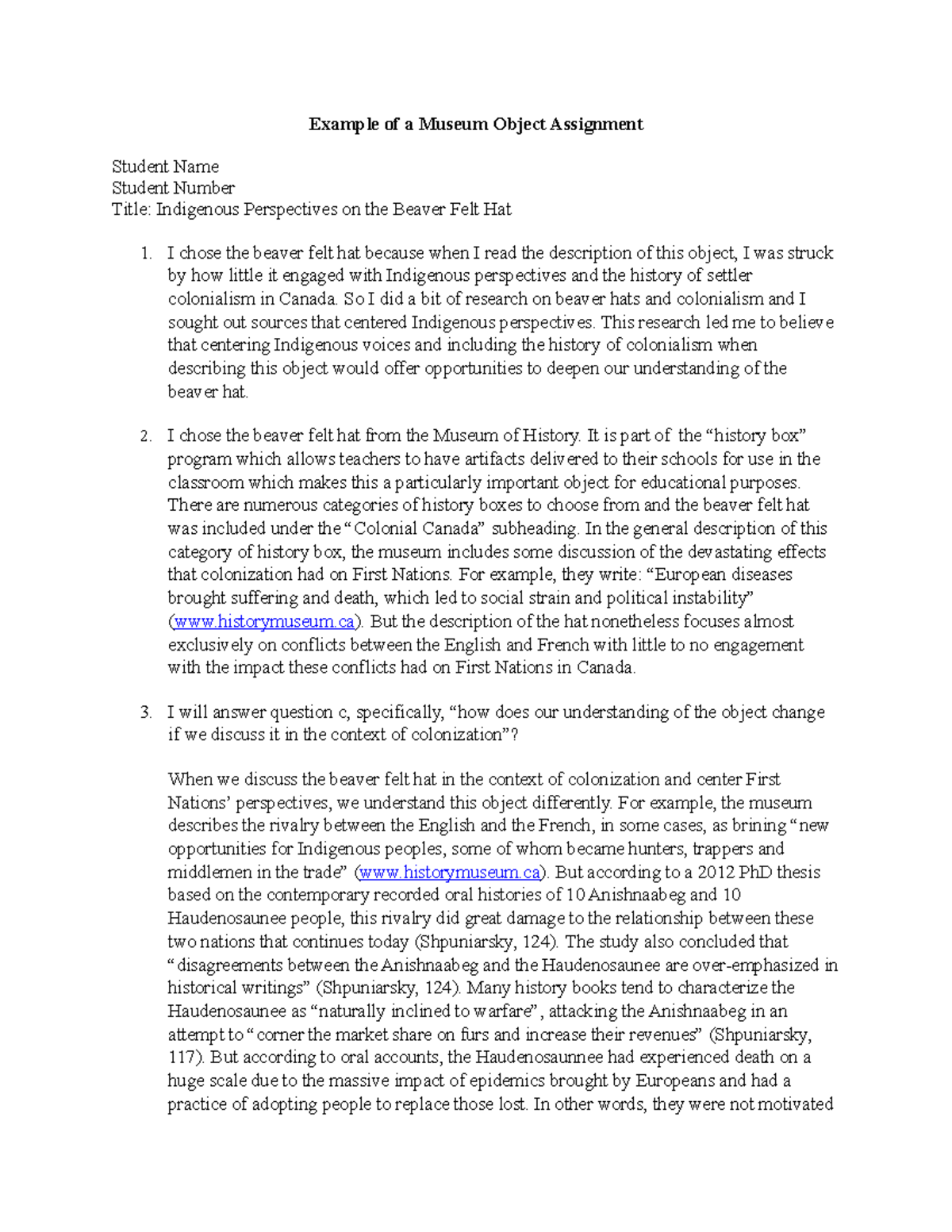 Example of Museum Object Assignment - Example of a Museum Object ...