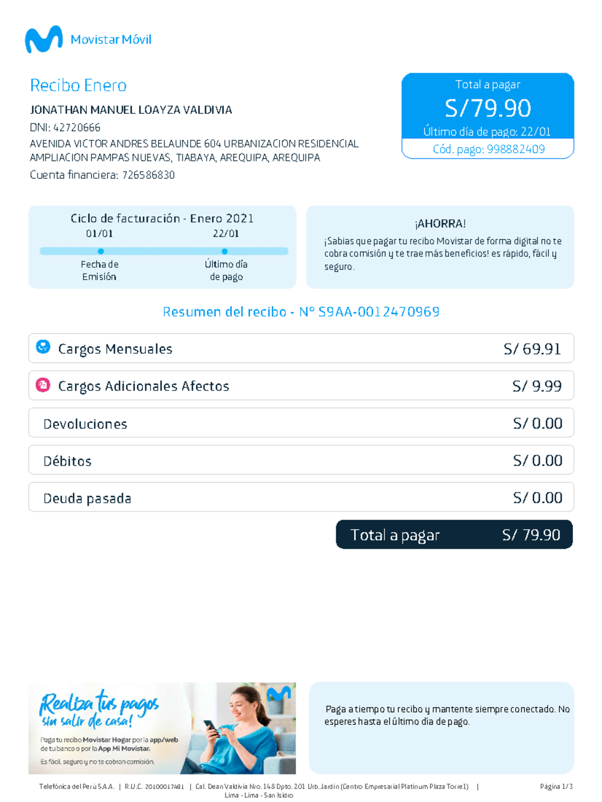 Boleta DE PAGO - Telefónica del Perú S.A. | R.U. 20100017491 | Cal ...