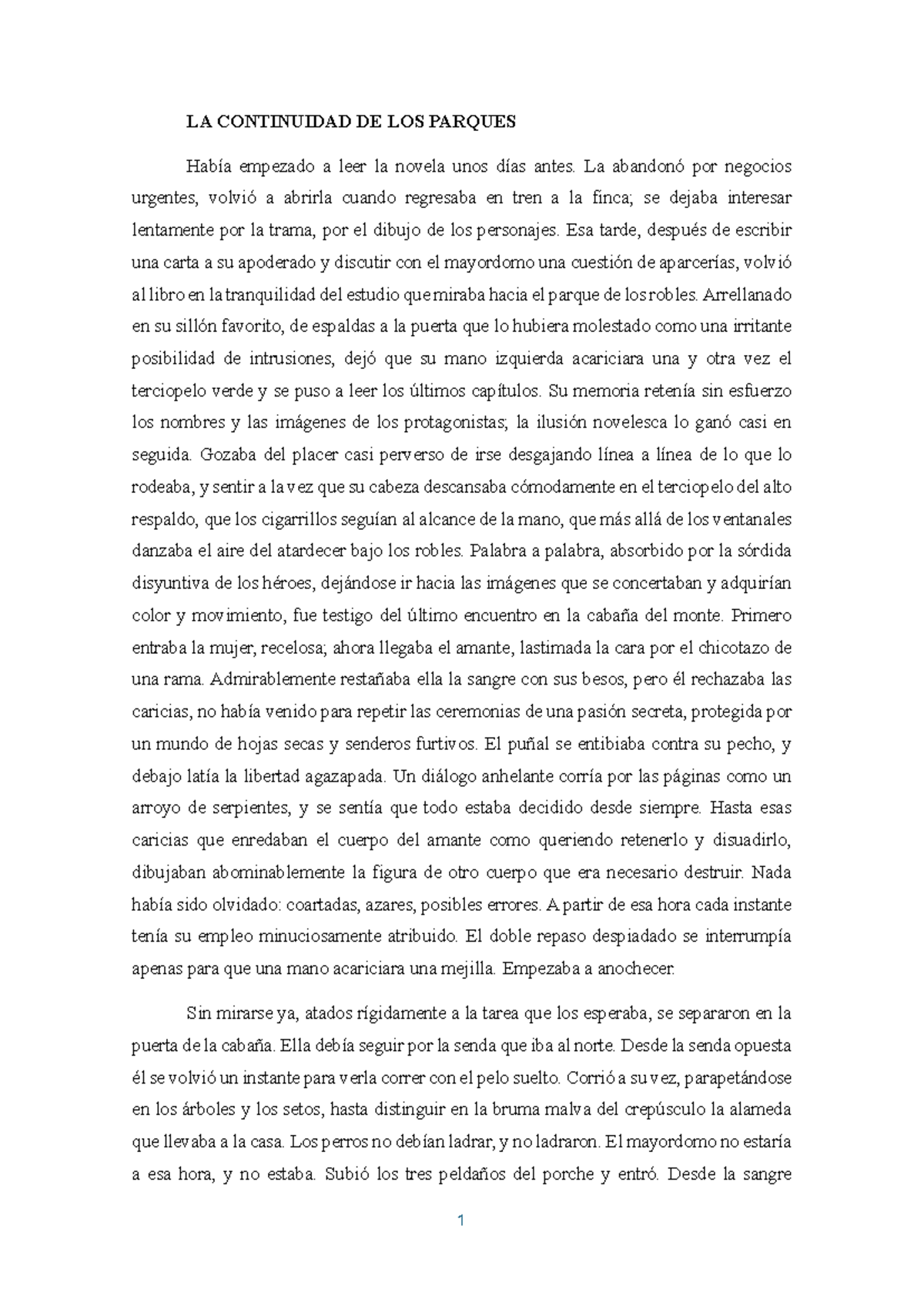 Comentario "La continuidad de los parques", Julio Cortázar - LA ...