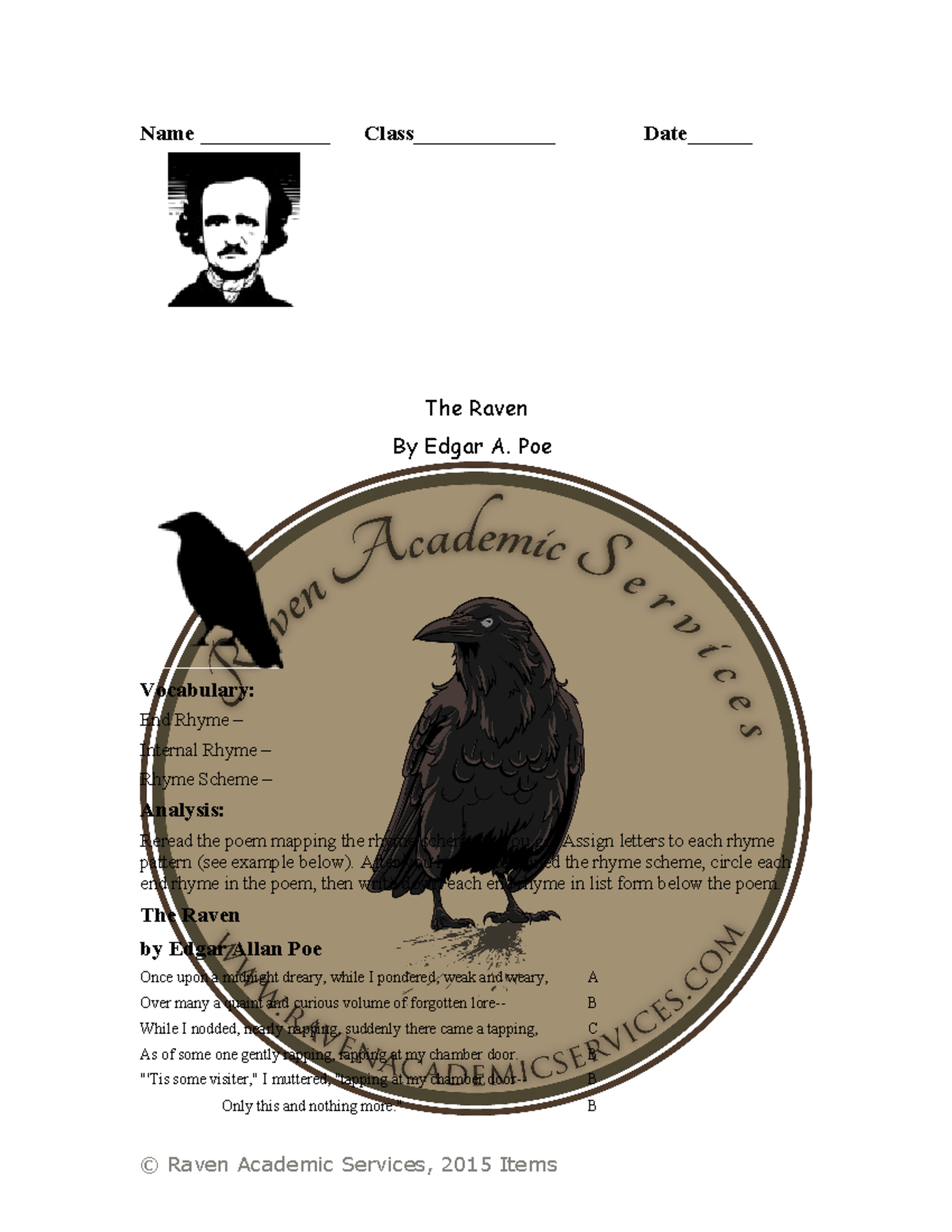 The Raven Worksheetwith Full Poem Answer Key-1 - Name ...