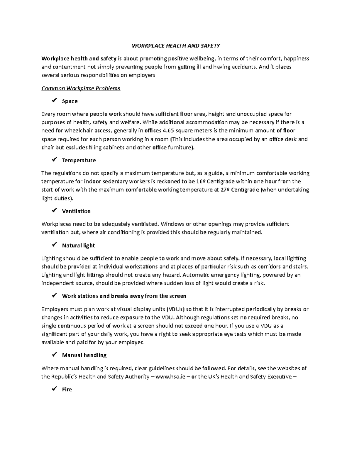 HRM- Healt AND Safety - Simplified notes for academic excellence ...