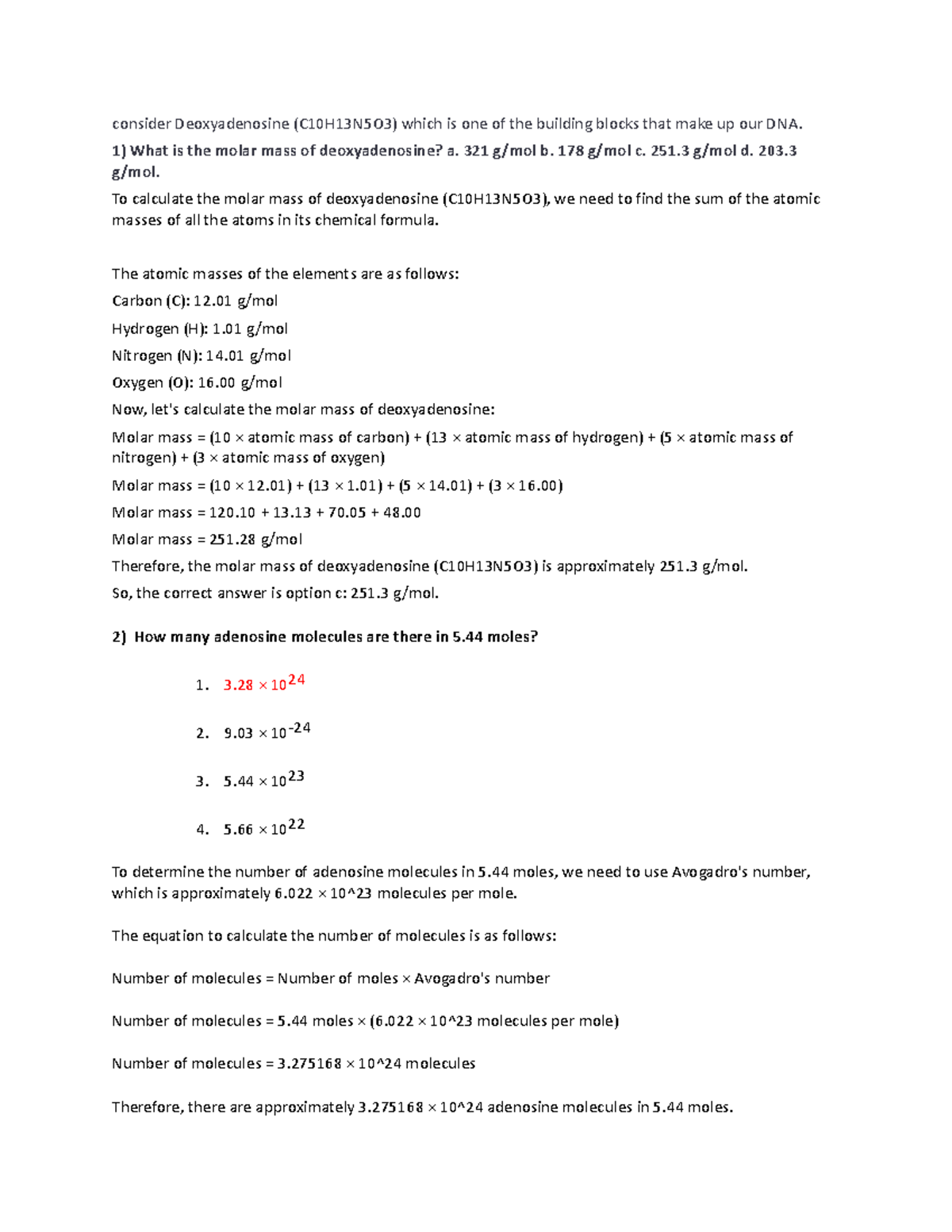 Exam 2 w work - Practice exam 2 with key - consider Deoxyadenosine ...